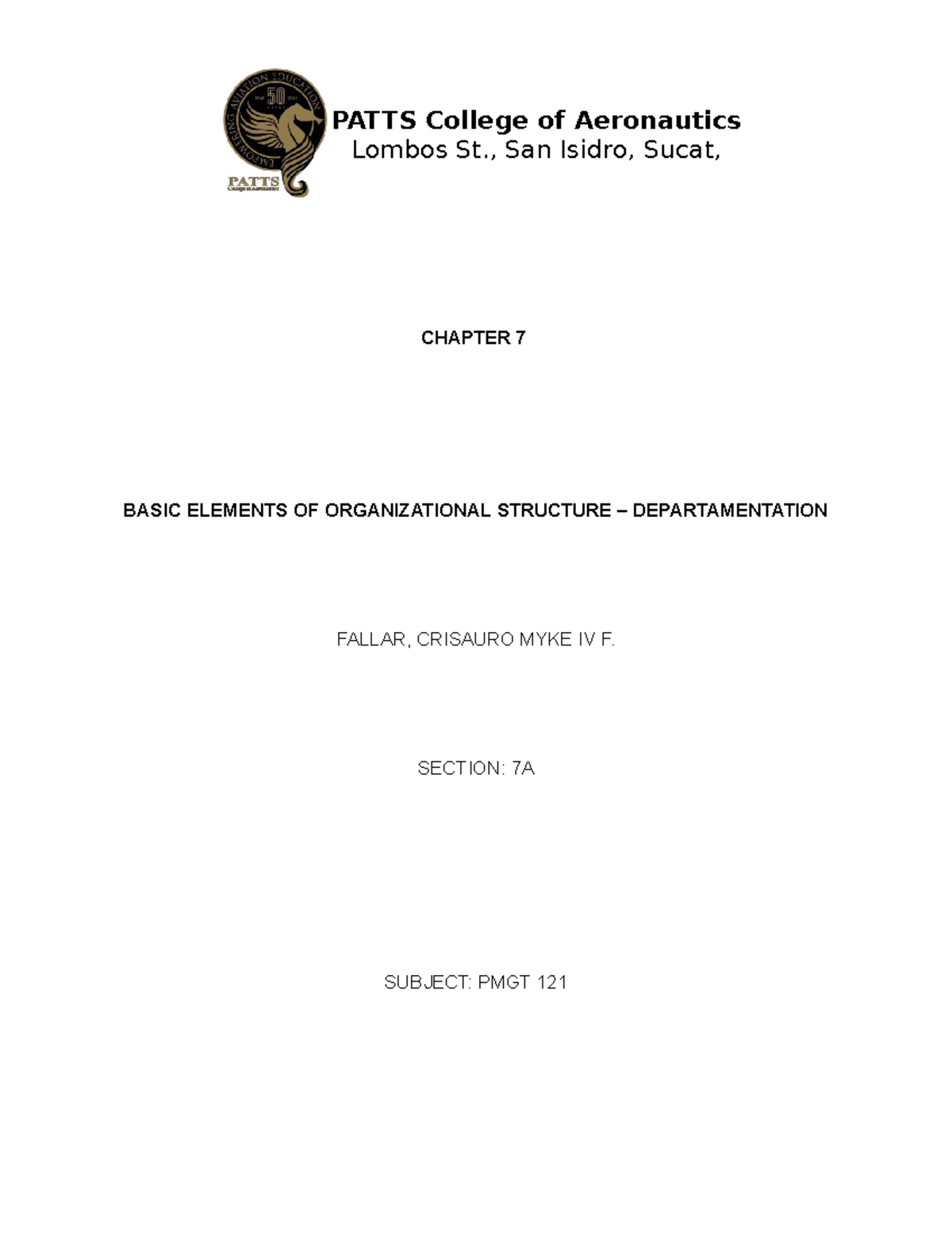 Chapter 7 - Lecture notes 7 - CHAPTER 7 BASIC ELEMENTS OF ...