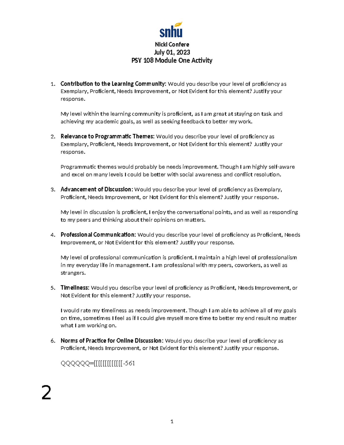 PSY 108 Module One Activity Template - Nicki Confere July 01, 2023 PSY ...