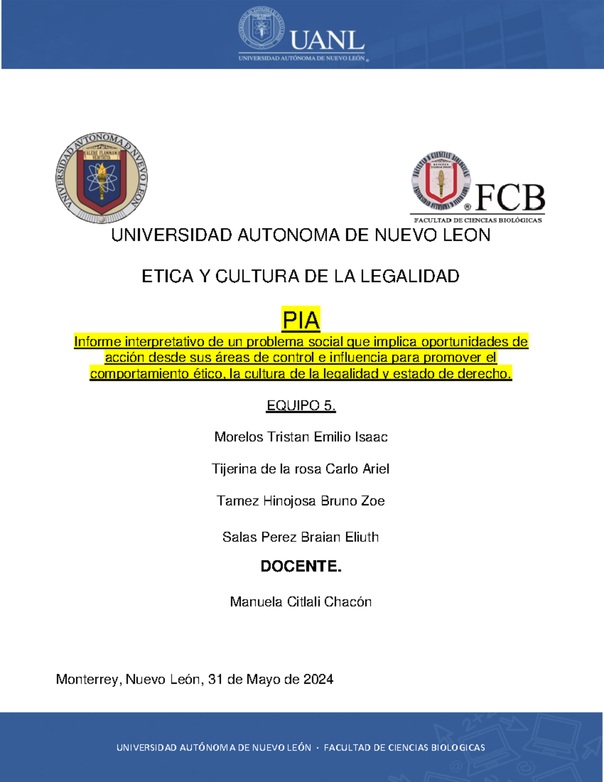 PIA Etica- informe interpretativo de una problemática social ...