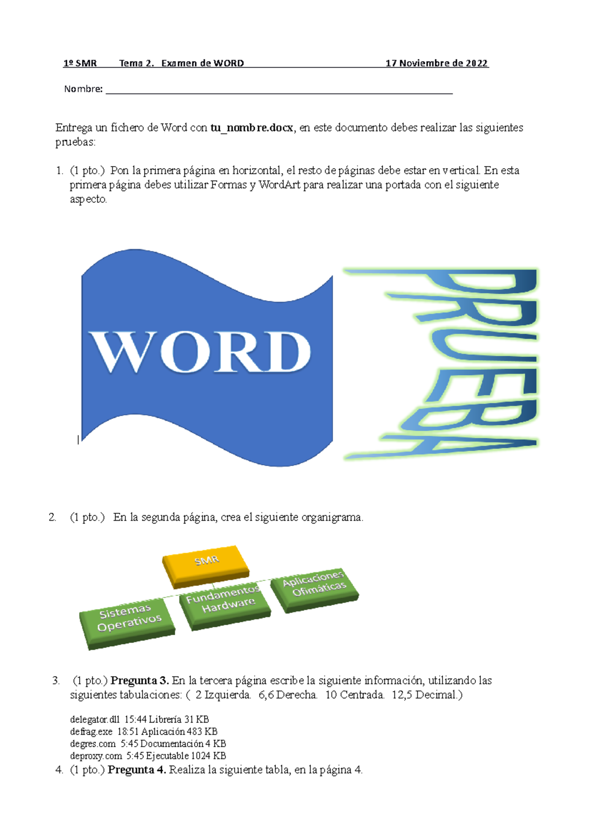 Examen Word 1SMR - 1º SMR Tema 2. Examen de WORD 17 Noviembre de 2022 ...
