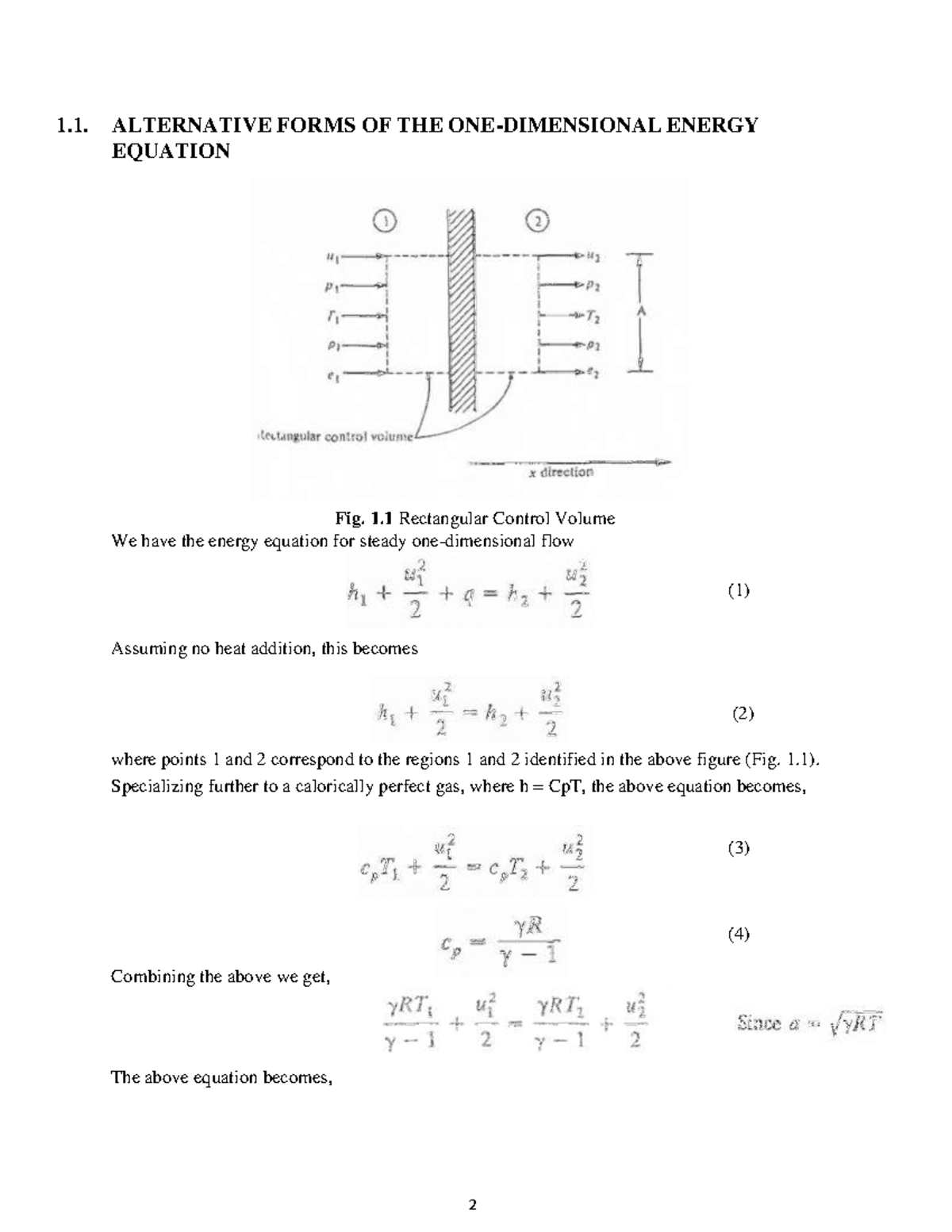 Concept OF Compressible FLOW notes - 1. ALTERNATIVE FORMS OF THE ONE ...