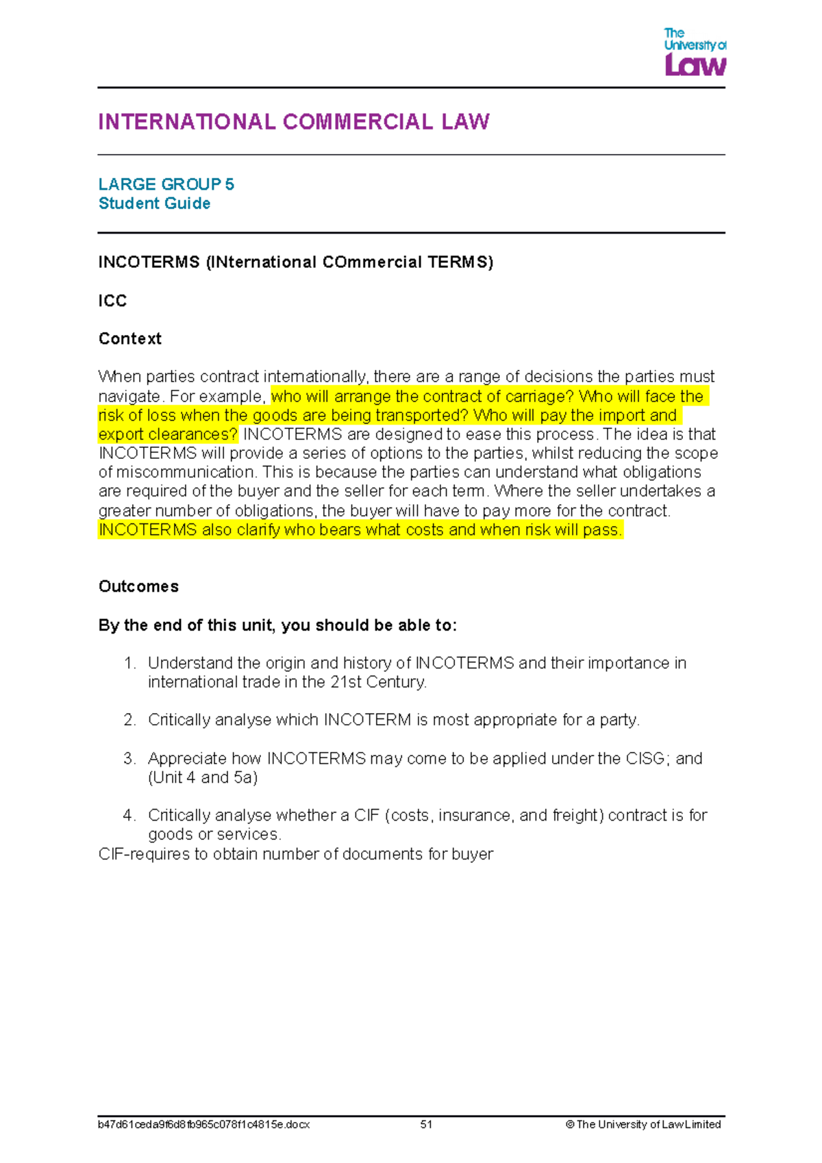 LG5A - International - INTERNATIONAL COMMERCIAL LAW LARGE GROUP 5 ...