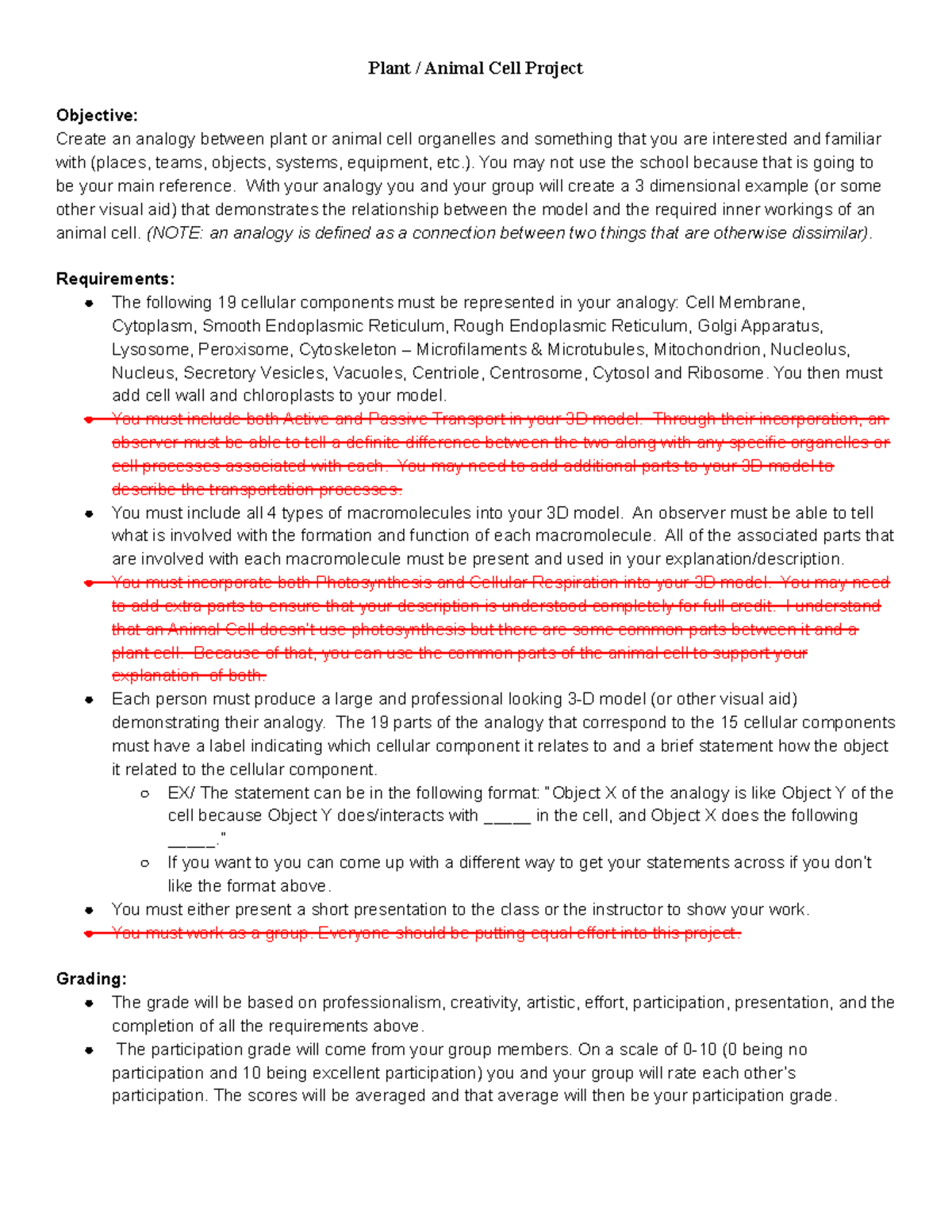 Bio Preview 3D Cell Project - Plant / Animal Cell Project Objective ...