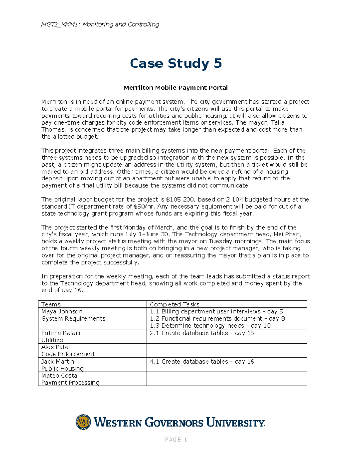 Case Study 5 v2 - MGT2_KKM1: Monitoring and Controlling Case Study 5 ...