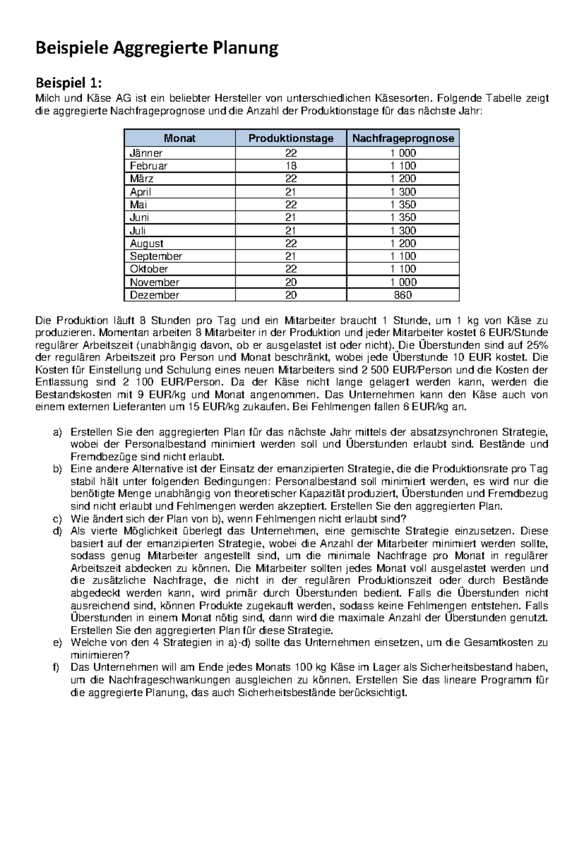 4 - Beispiele aggregierte Planung - Beispiele Aggregierte Planung Beispiel 1: Milch und Käse AG ...