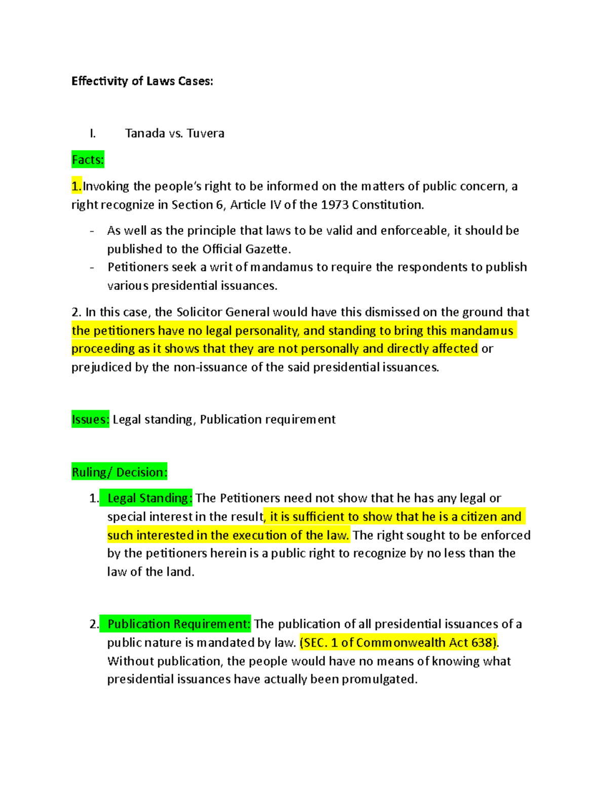 Effectivity-of-Laws-Cases digest - Effectivity of Laws Cases: I. Tanada ...