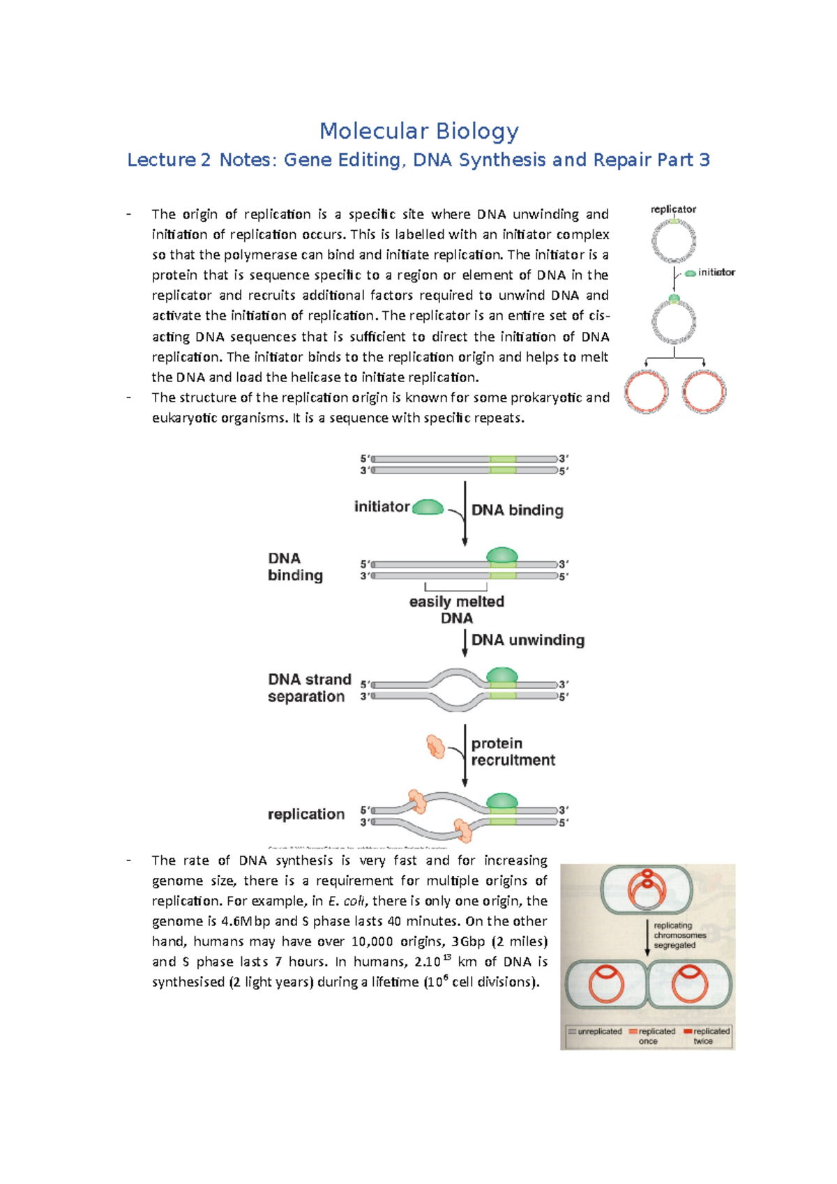 Lecture 2 Notes (Gene Editing, DNA Synthesis and Repair Part 3 ...