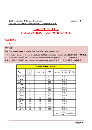 Radiocristallographie TD exercices 1 - UNIVERSITÉ HASSAN II DE ...