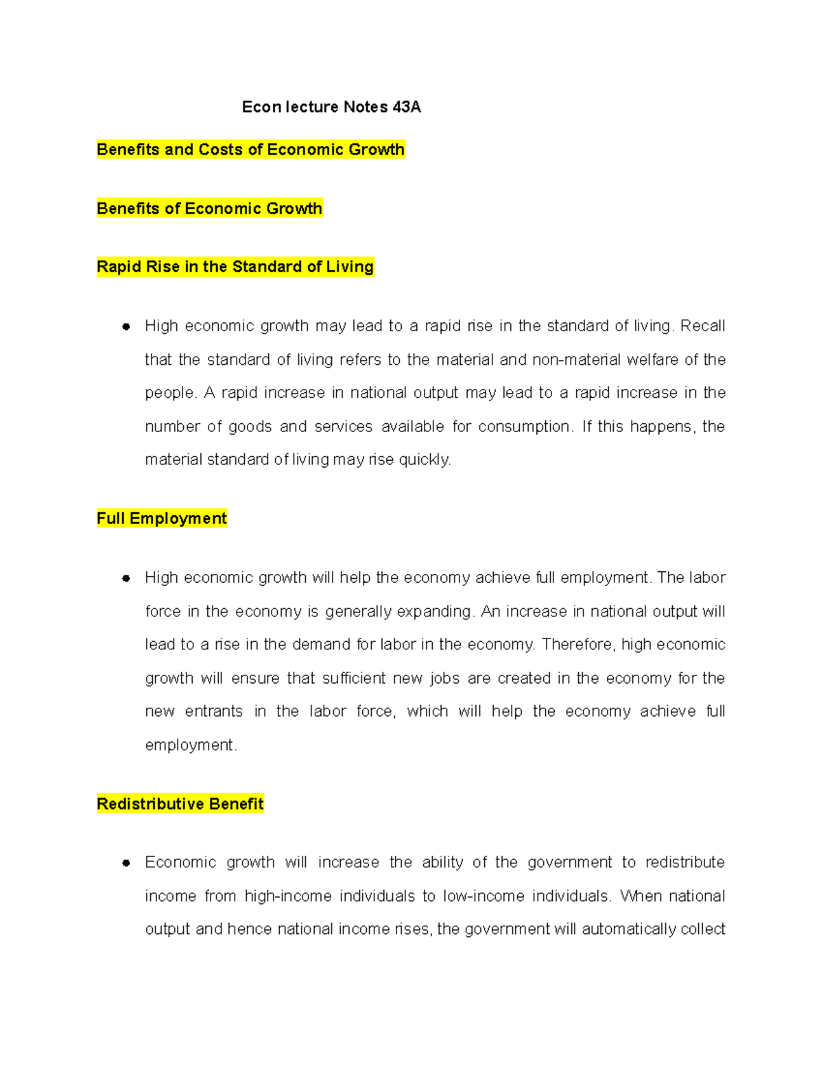 Econ lecture Notes 43A - Econ lecture Notes 43A Benefits and Costs of ...