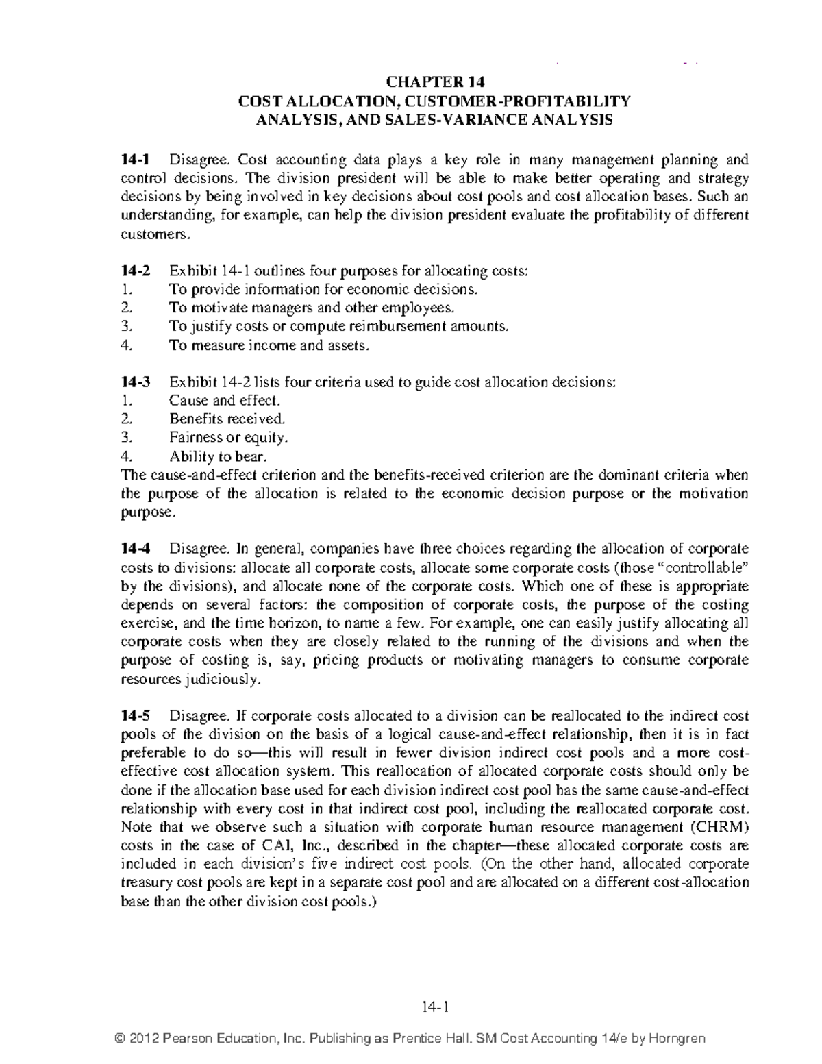 Solution Manual Cost Accounting 14E by Horngren 14 chapter - 14 ...