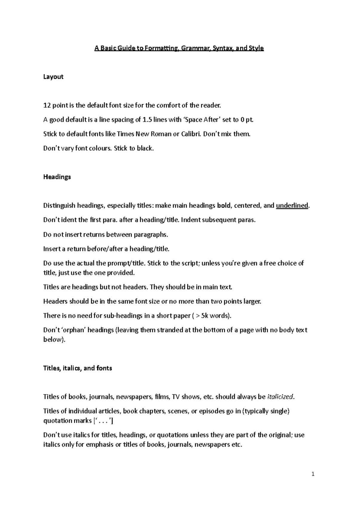 Style - A Basic Guide to Formatting, Grammar, Syntax, and Style Layout ...