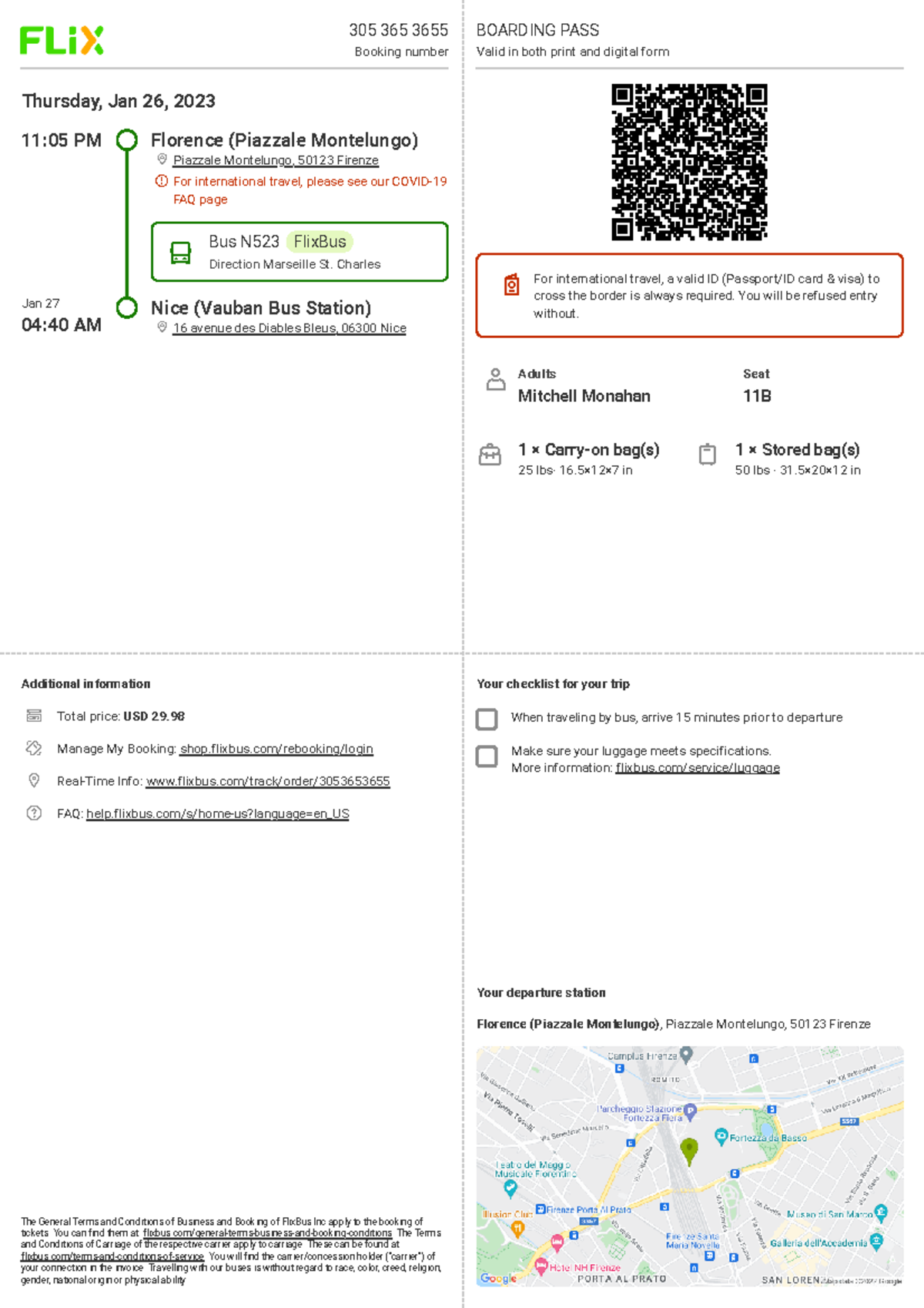 Floence to Nice Bus Ticket - 305 365 3655 Booking number Thursday, Jan ...