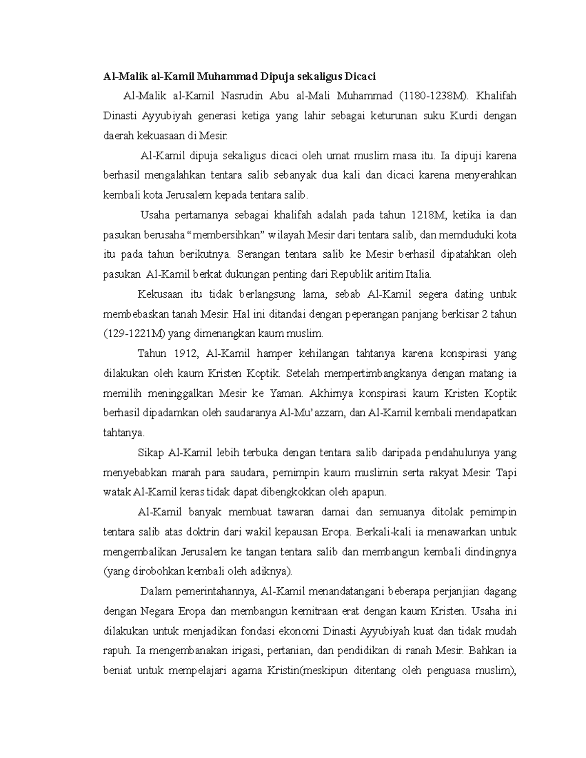 Al-Malik al-Kamil Muhammad Dipuja sekaligus Dicaci - Khalifah Dinasti ...