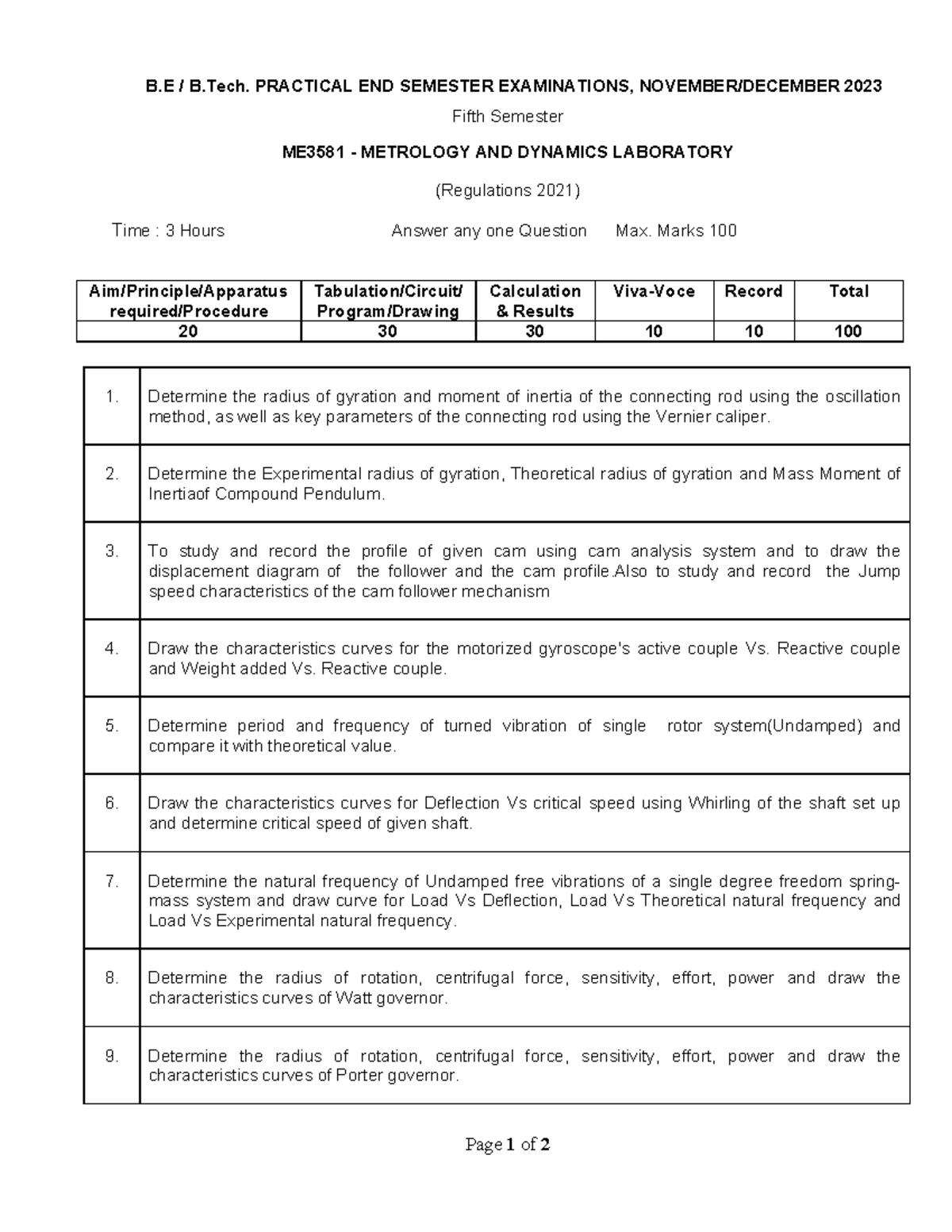 ME3581-SET 1 - QUESTION PAPER - Page 1 of 2 B / B. PRACTICAL END ...