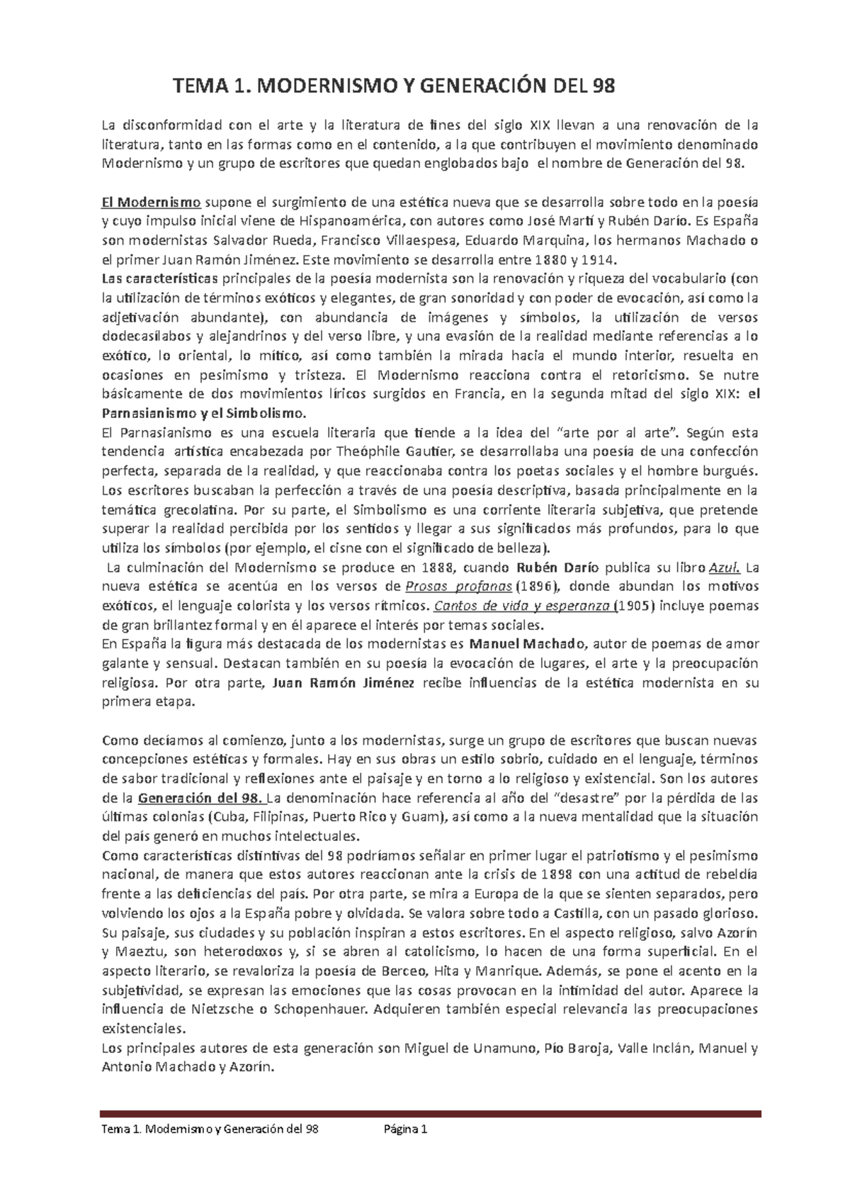 TEMA 1. Modernismo Y Generación DEL 98 - TEMA 1. MODERNISMO Y GENERACIÓN DEL 98 La ...