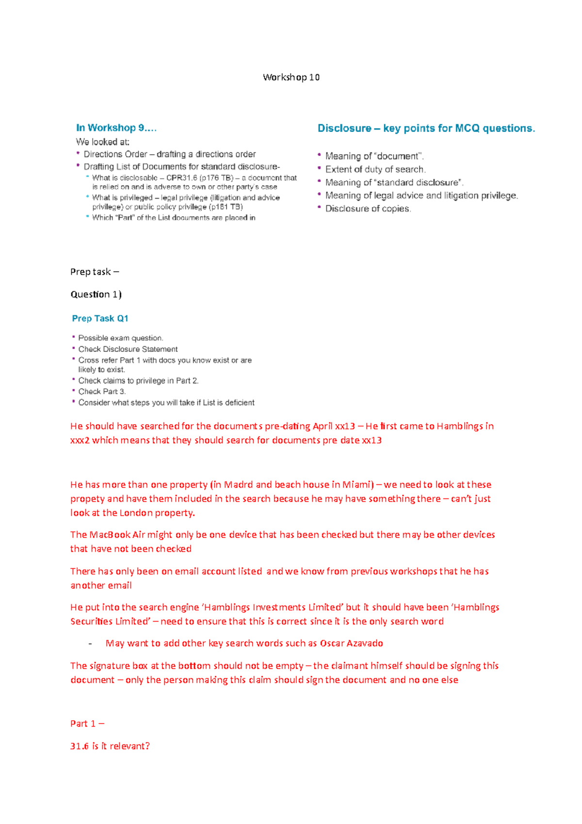 Workshop 10 - Disclosure, Witness Statements and Expert Evidence ...