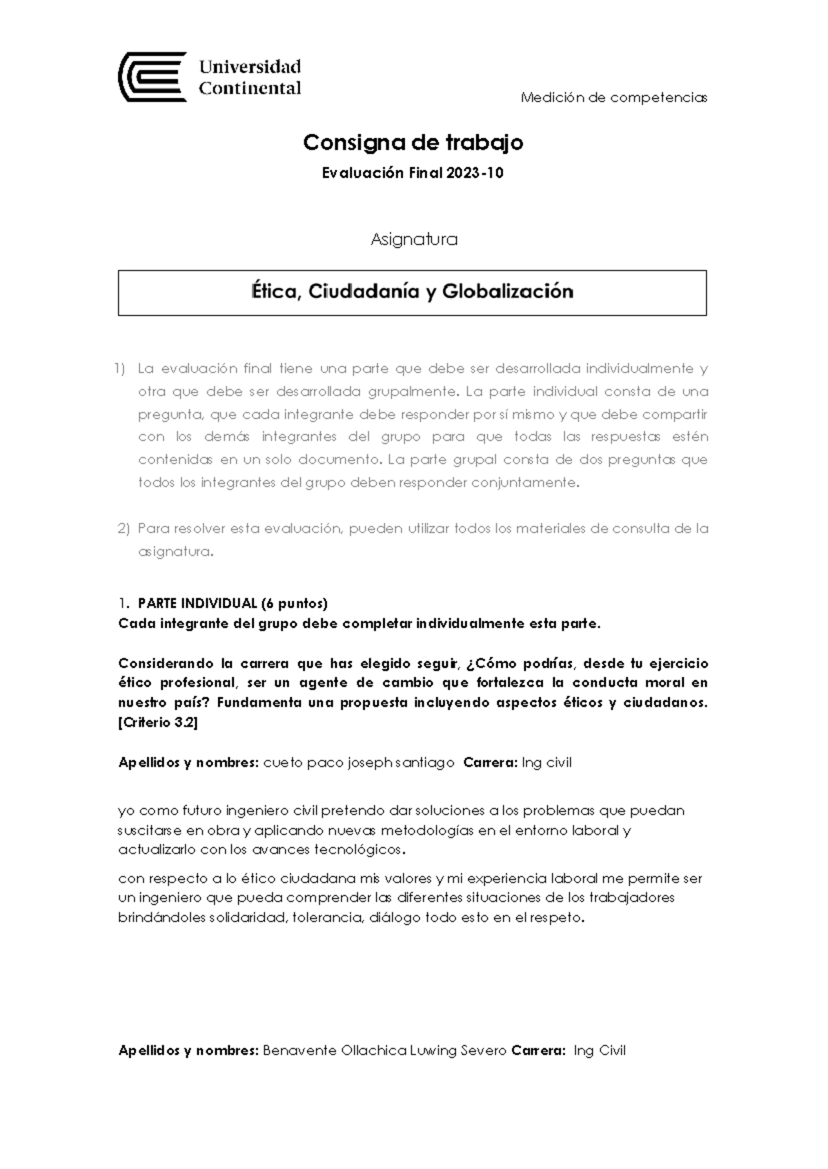Consigna Evaluacion Final. - Medición de competencias Consigna de trabajo Evaluación Final 2023 ...