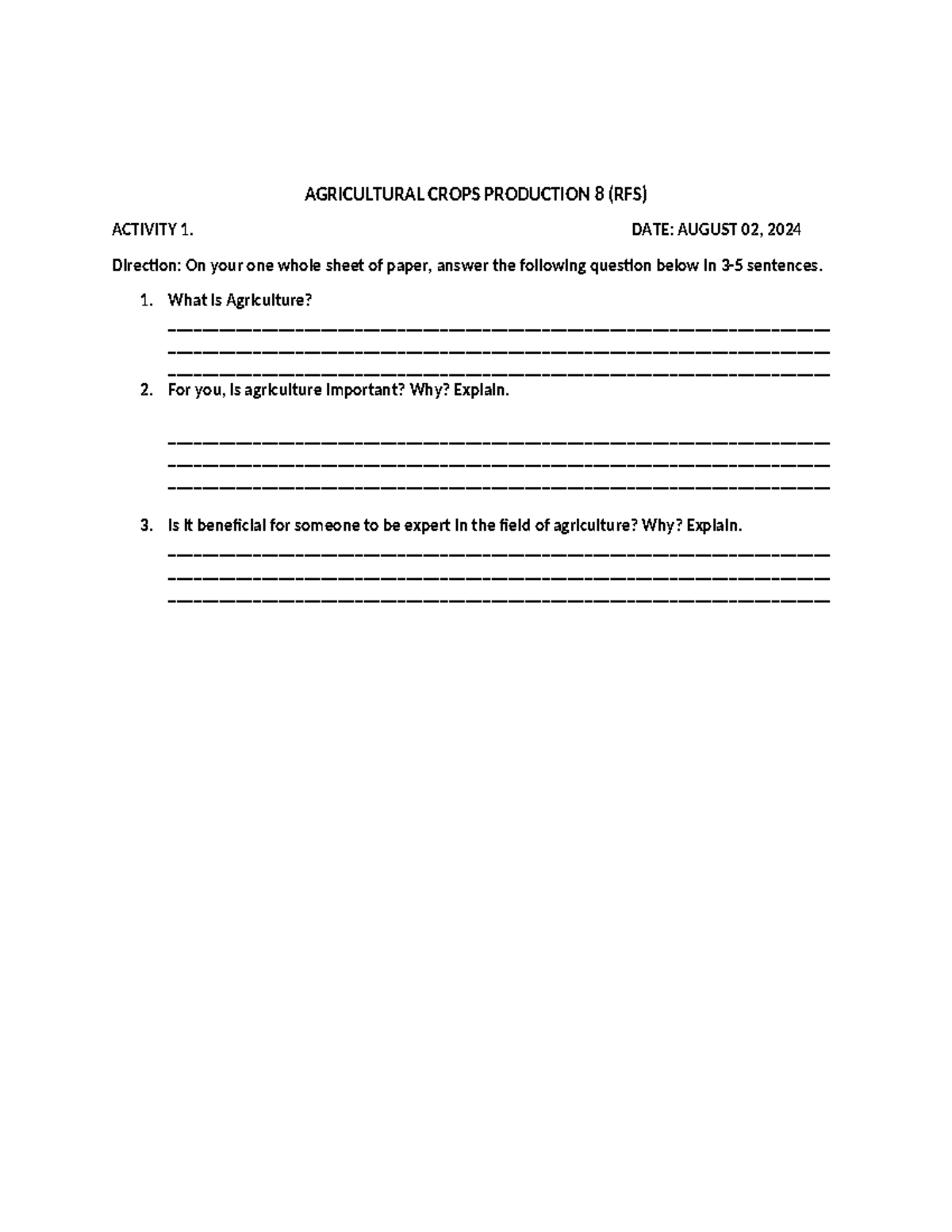 Agricultural Crops Production 8 - AGRICULTURAL CROPS PRODUCTION 8 (RFS ...