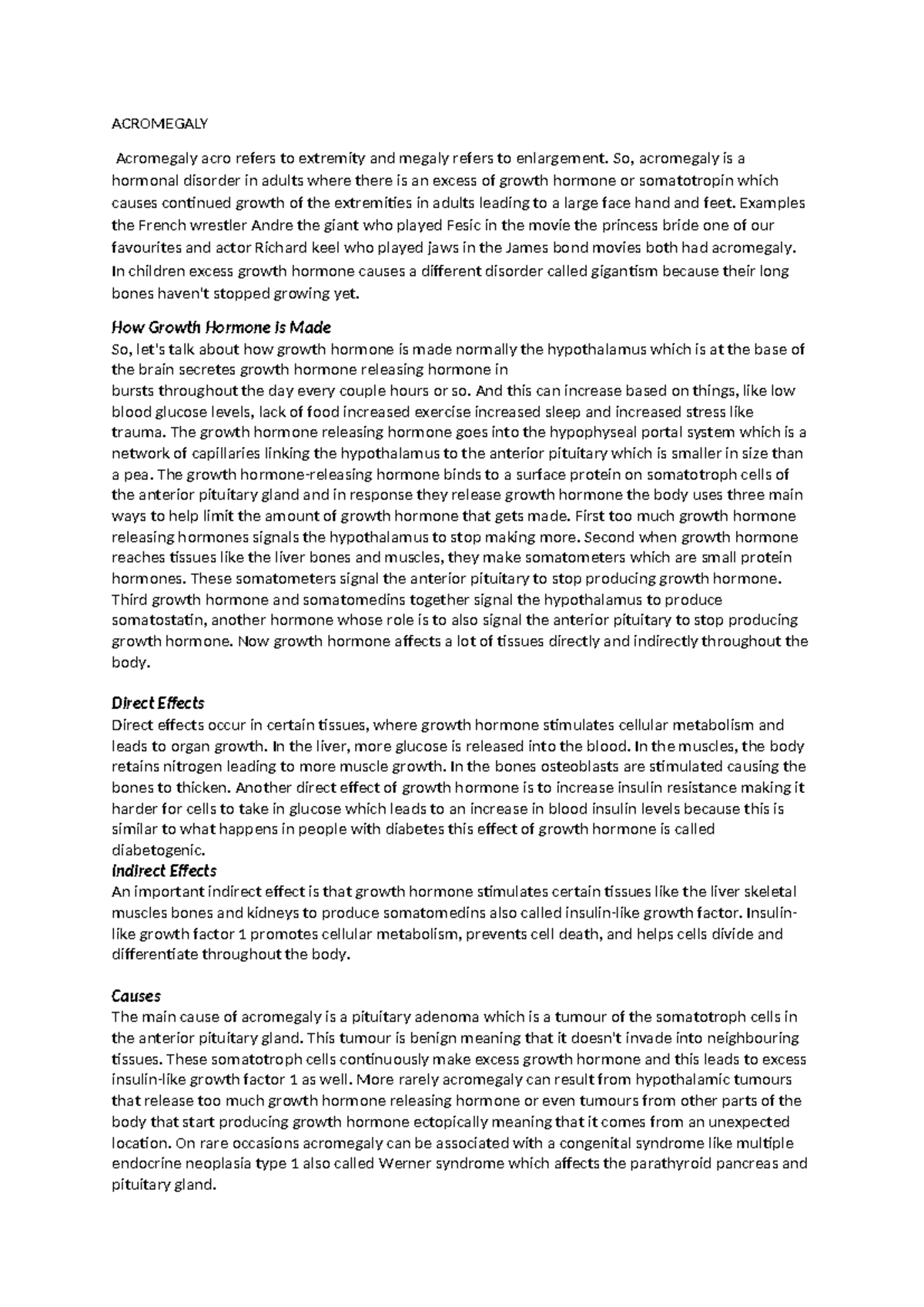 Acromegaly Osmosis Notes - ACROMEGALY Acromegaly acro refers to ...