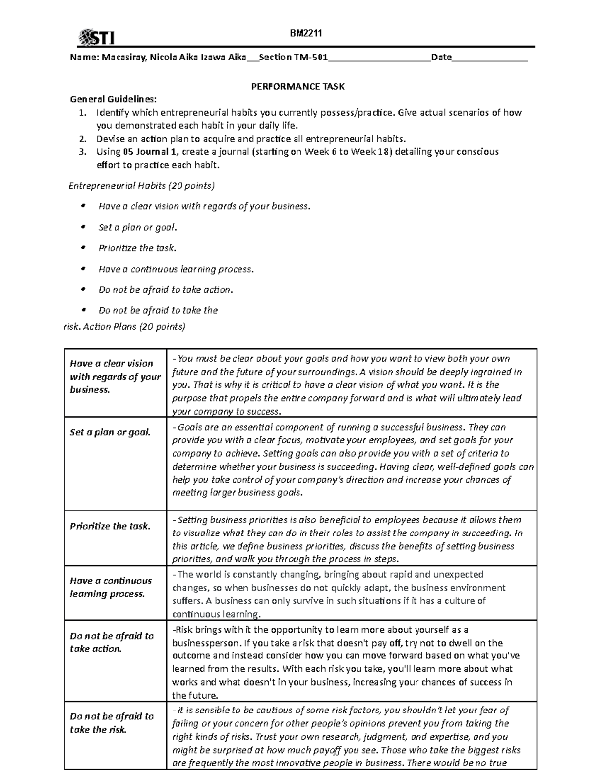 05 Performance Task 1- Macasiray- Entrep - BM Name: Macasiray, Nicola ...