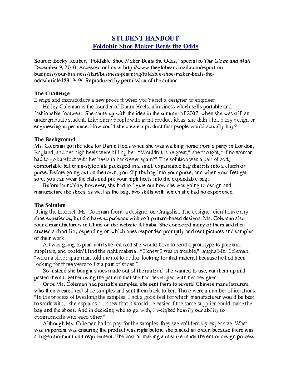 Assignment#1 - assignment - STUDENT HANDOUT Foldable Shoe Maker Beats ...