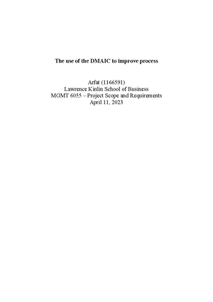 Dmaic Assignment Grading Rubric - DMAIC Assignment (out of 40 marks ...