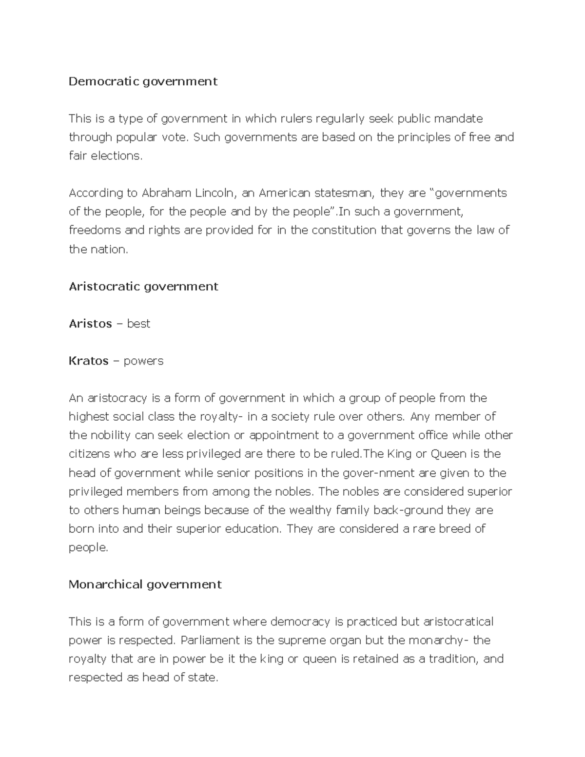 22 - history notes - Democratic government This is a type of government ...