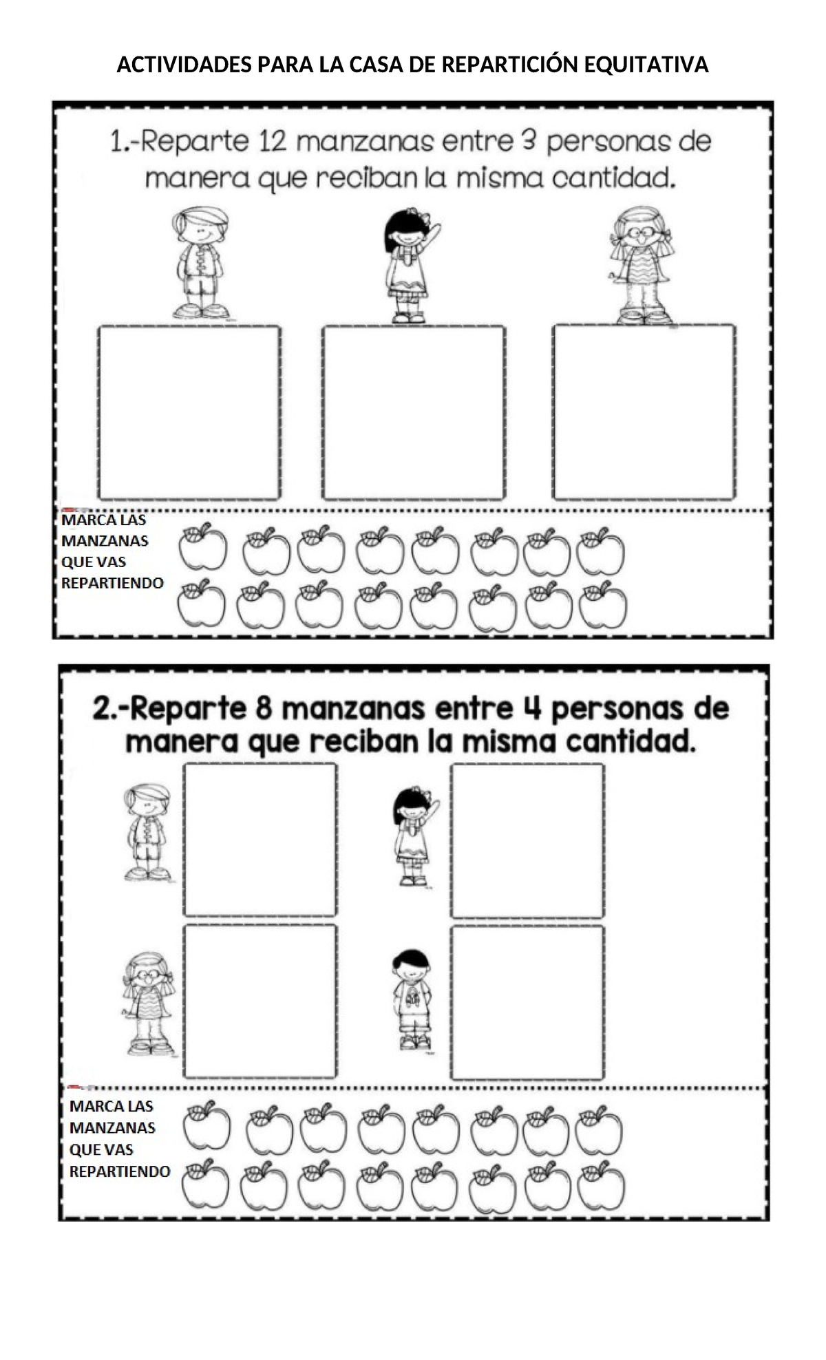 Actividades DE Repartición 2DO - matemática - ACTIVIDADES PARA LA CASA ...