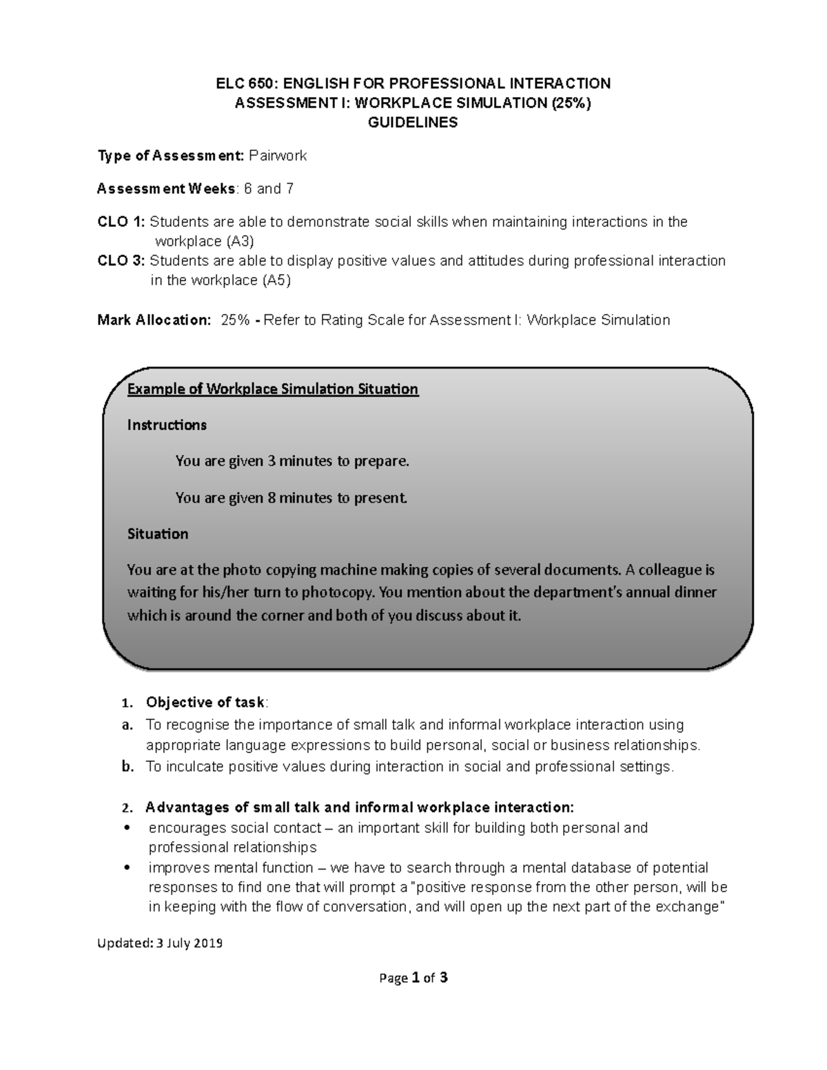 ELC650 WS Guidelines (30719) - ELC 650: ENGLISH FOR PROFESSIONAL INTERACTION ASSESSMENT I ...