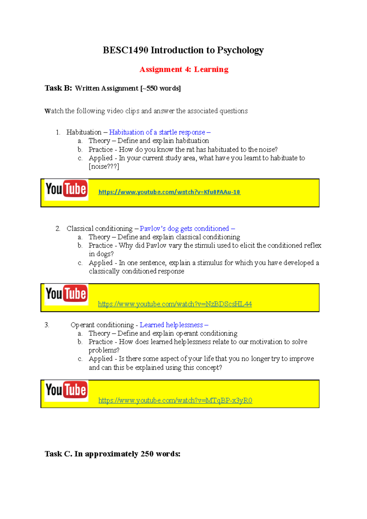 BESC1490 Introduction to Psychology 2 - BESC1490 Introduction to ...