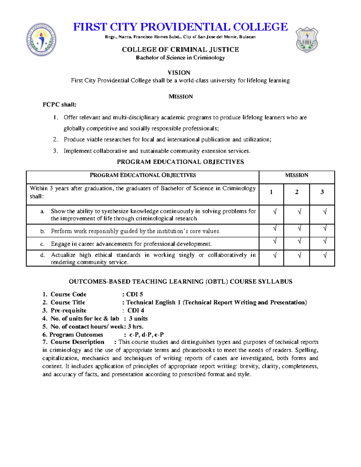 CDI 5- Technical English 1- Syllabus - Brgy., Narra, Francisco Homes ...
