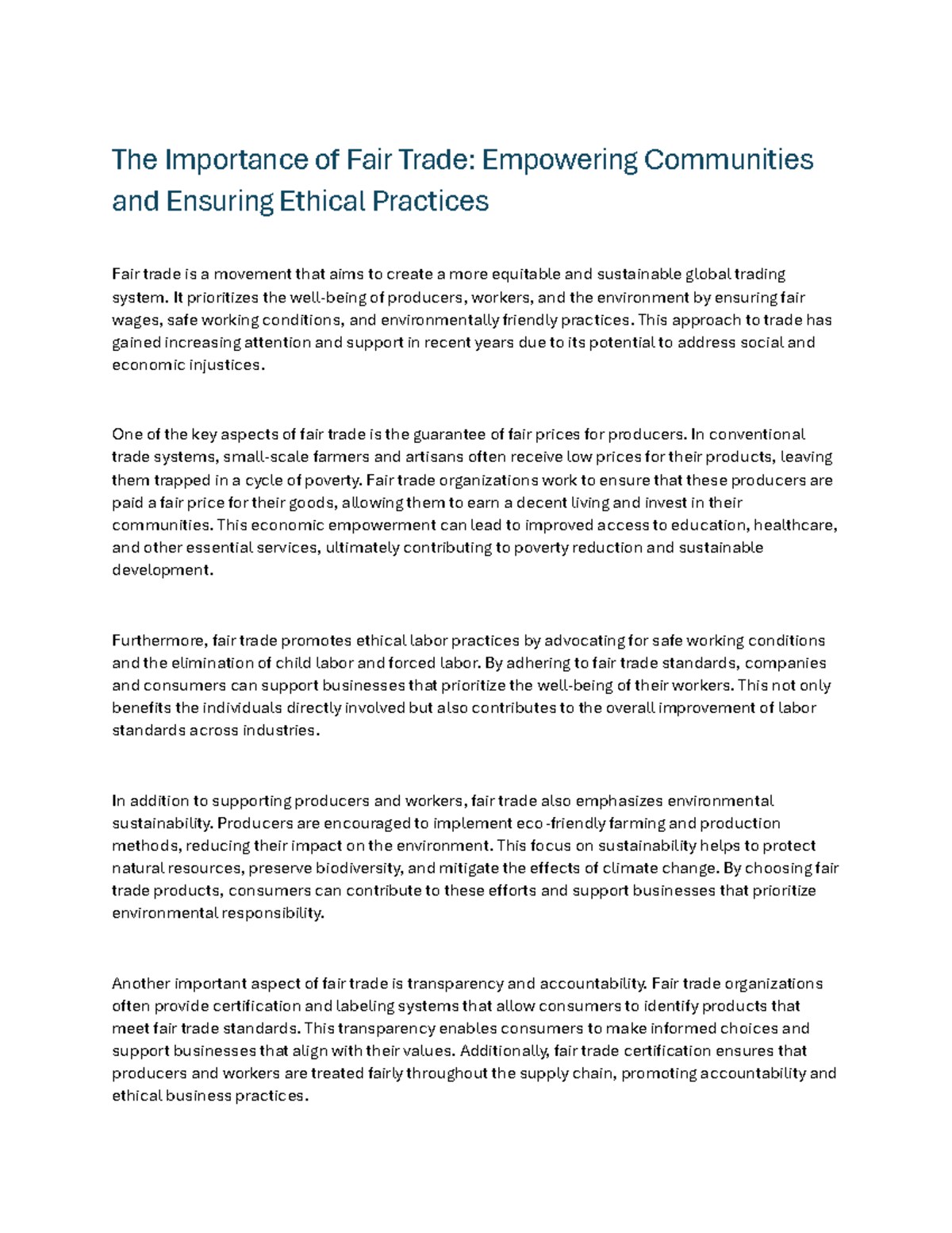 The Importance of Fair Trade - It prioritizes the well-being of ...