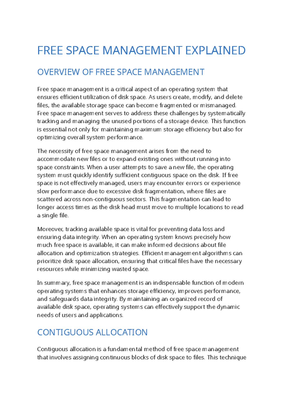 Free Space Management Explained - FREE SPACE MANAGEMENT EXPLAINED ...