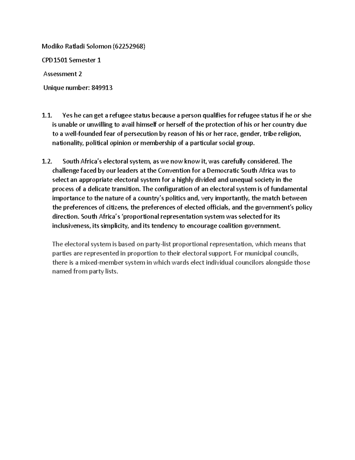 CPD Ass2 - Assignment 2 - Modiko Ratladi Solomon (62252968) CPD1501 ...