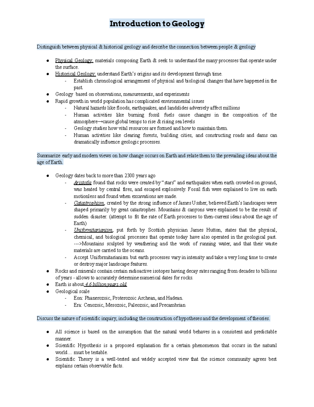 GEO Module 1 notes - Distinguish between physical & historical geology ...