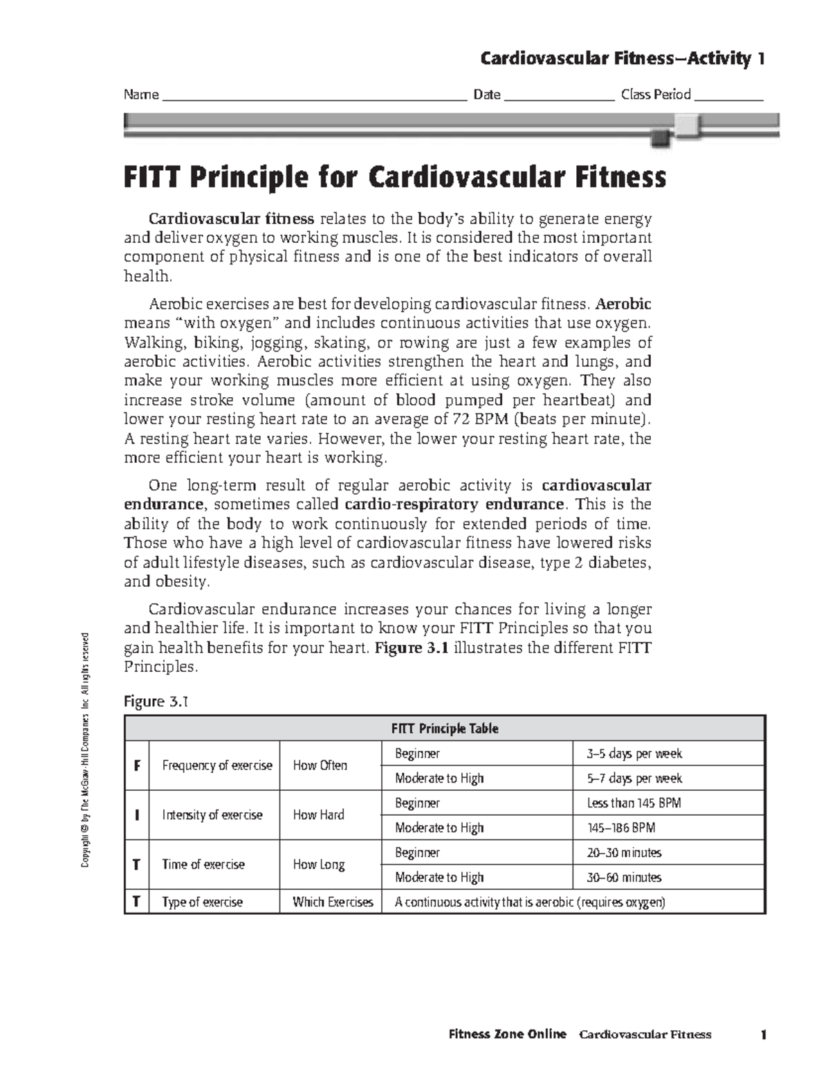 Cardiovascular fitness activity 1 - Name