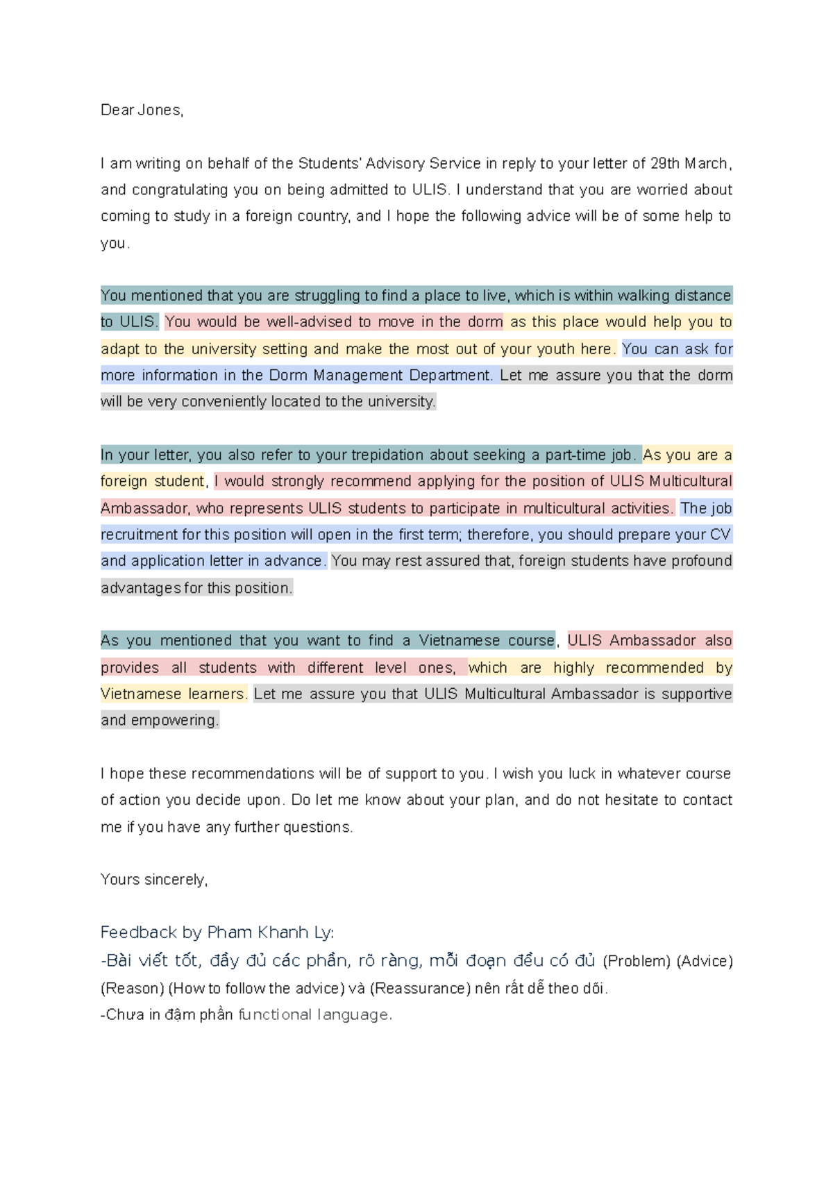 Letter OF Advice - Version 2 - Nguyễn Thanh - Dear Jones, I am writing ...