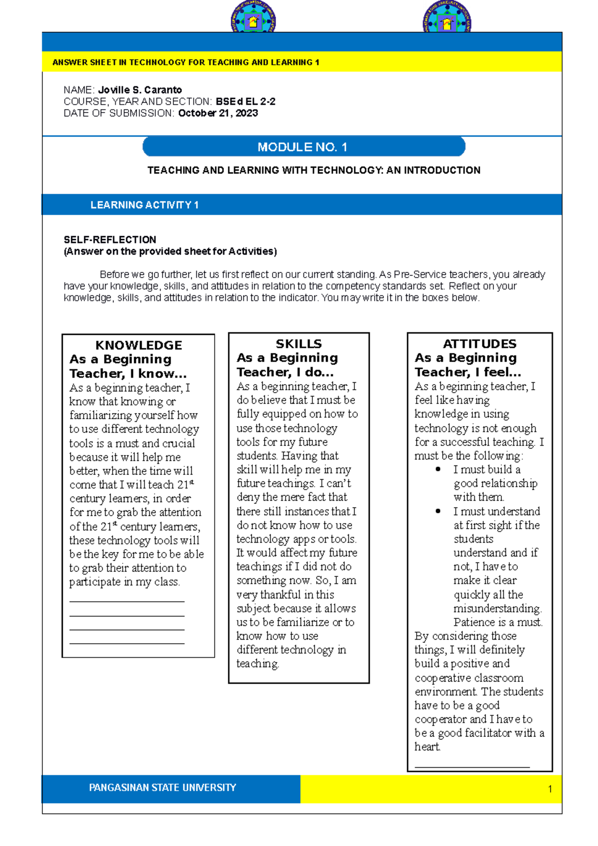 MODULE 1 LECTURE NOTES - PANGASINAN STATE UNIVERSITY ANSWER SHEET IN ...