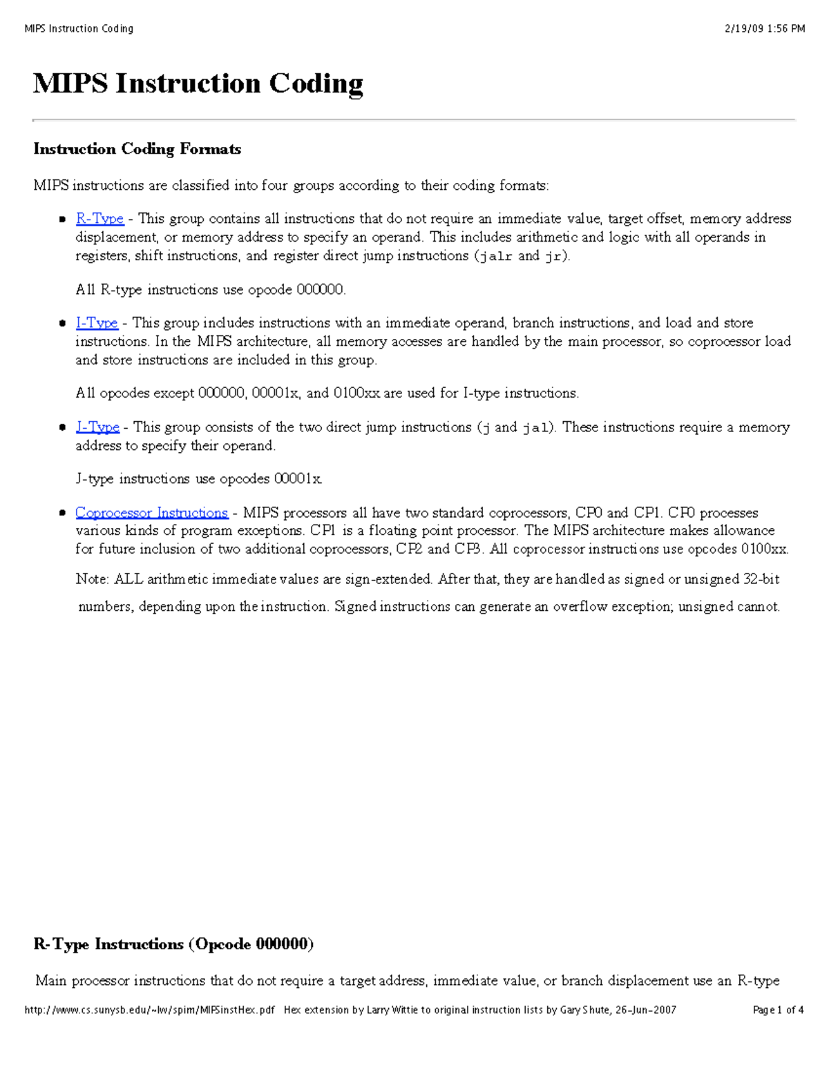 MIPS Instruction Coding With Hex - cs.sunysb/~lw/spim/MIPSinstHex Hex ...
