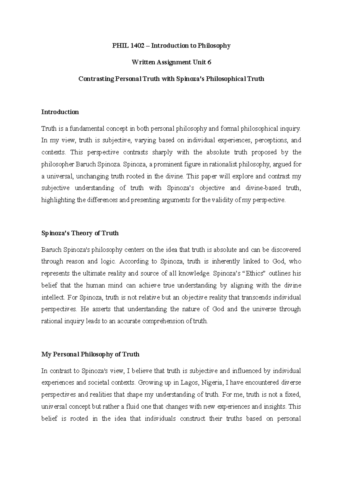 PHIL 1402-01 - Written Assignment Unit 6 - PHIL 1402 – Introduction to Philosophy Written ...