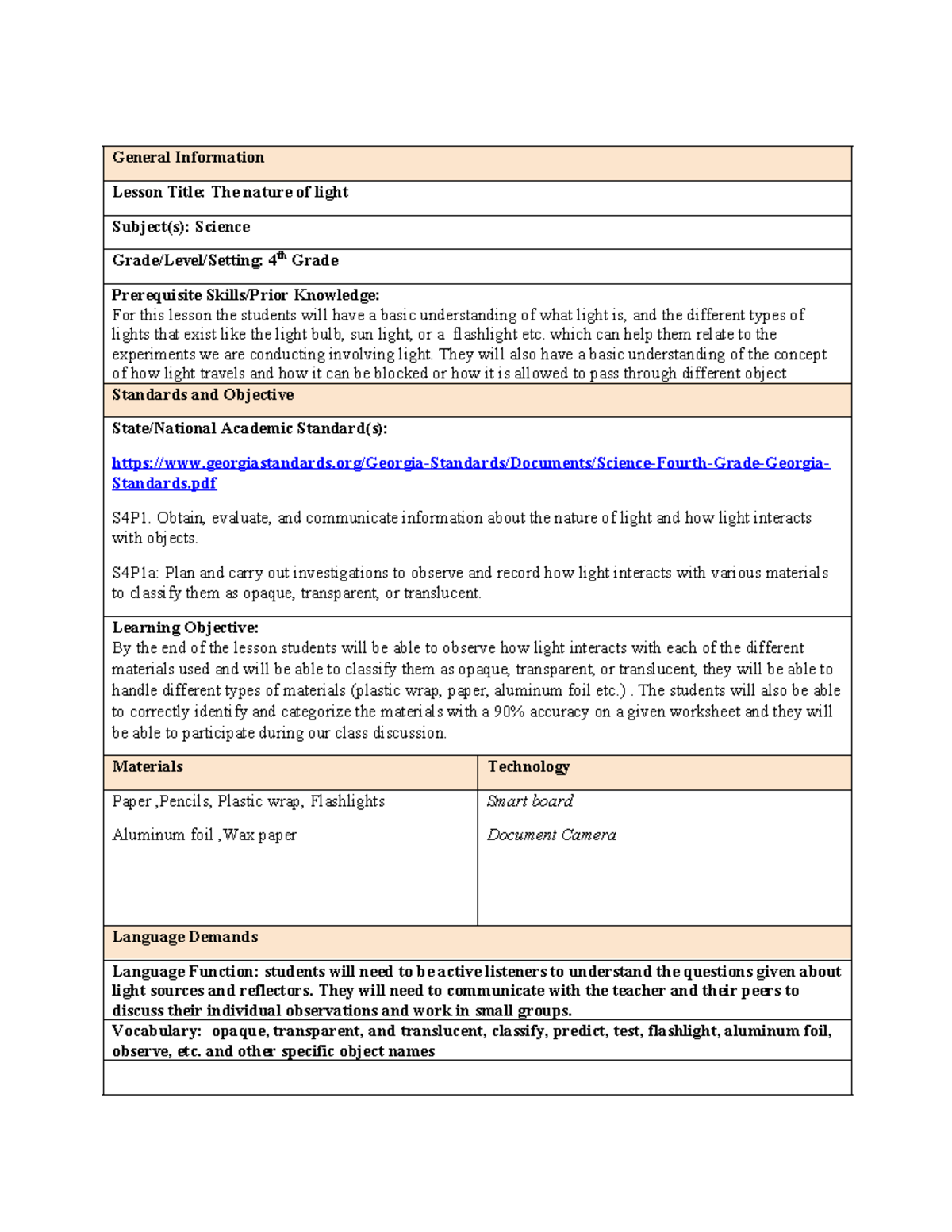 Elementary Science Lesson Plans (Repaired) - General Information Lesson ...