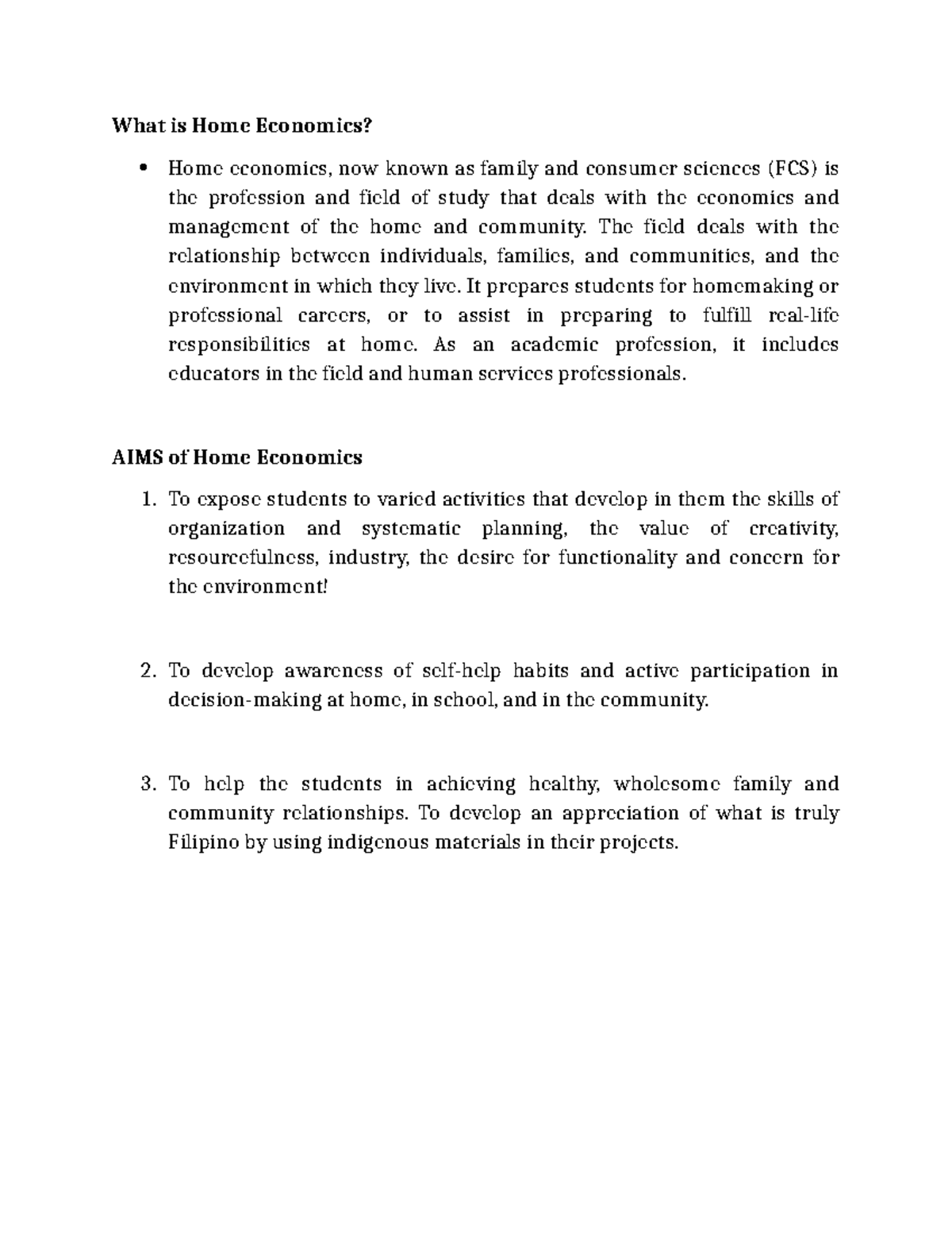 Home Eco - Home economics and Aims of it. - What is Home Economics ...