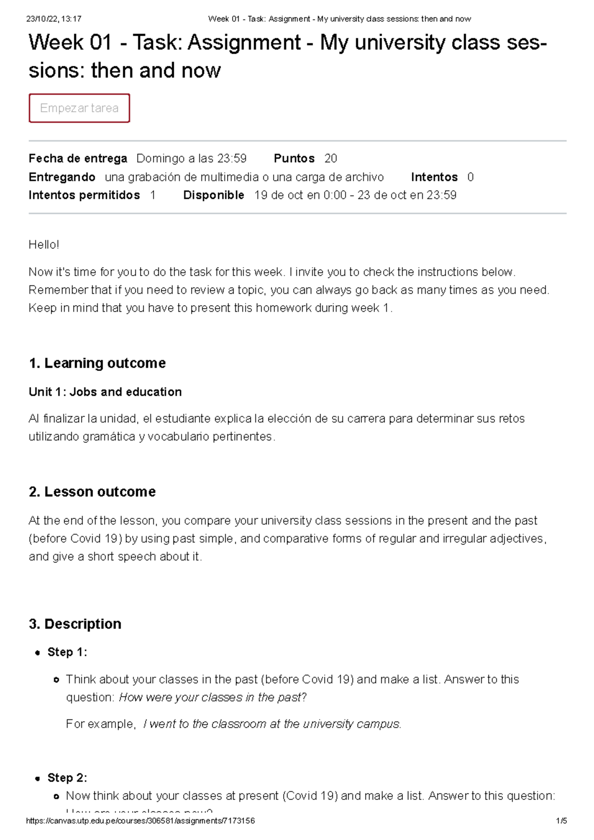 Week 01 Task Assignment My University Class Sessions Then And Now I Invite You To Check