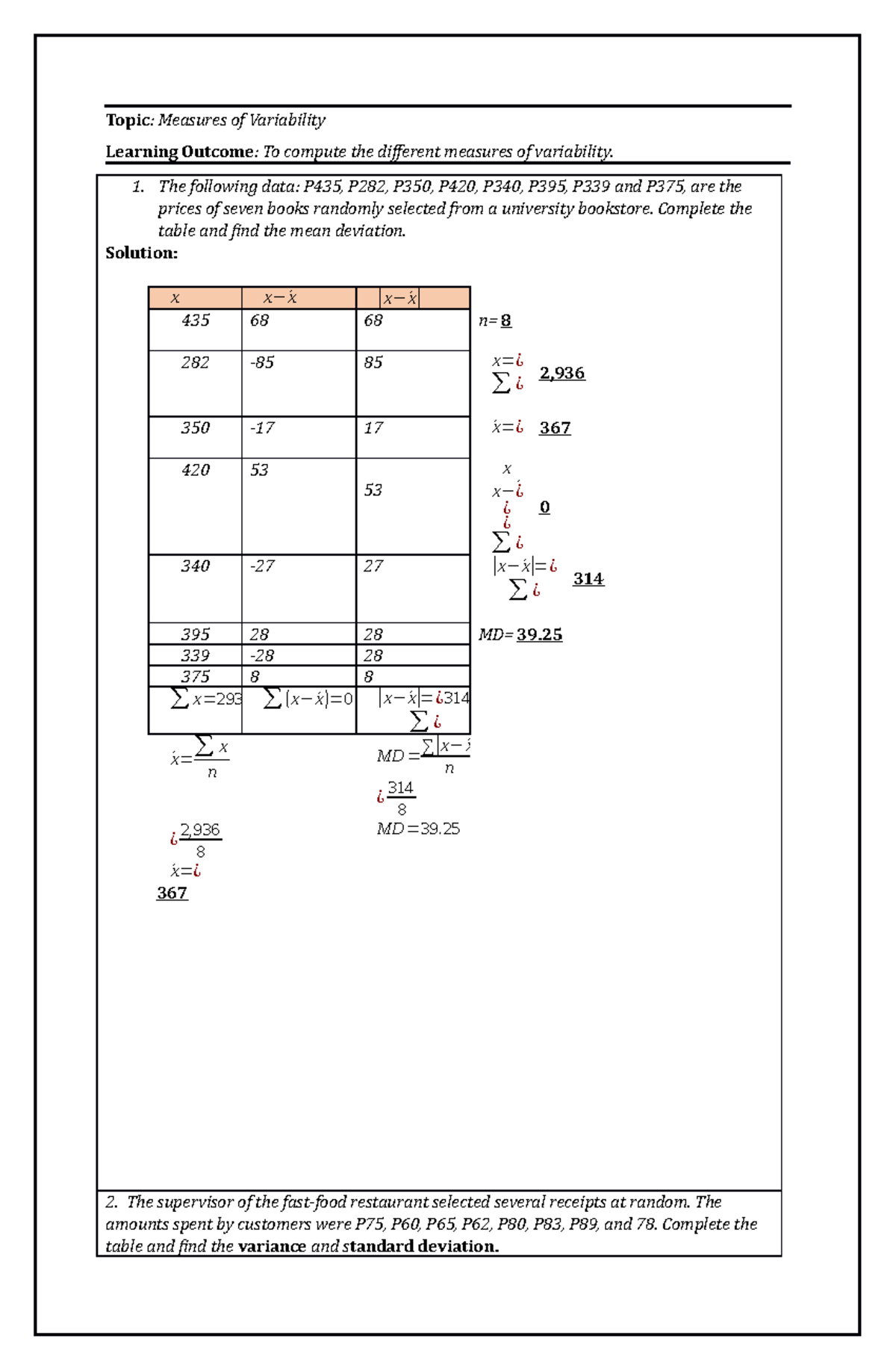 Statistical Analysis with Software Application - Topic : Measures of ...
