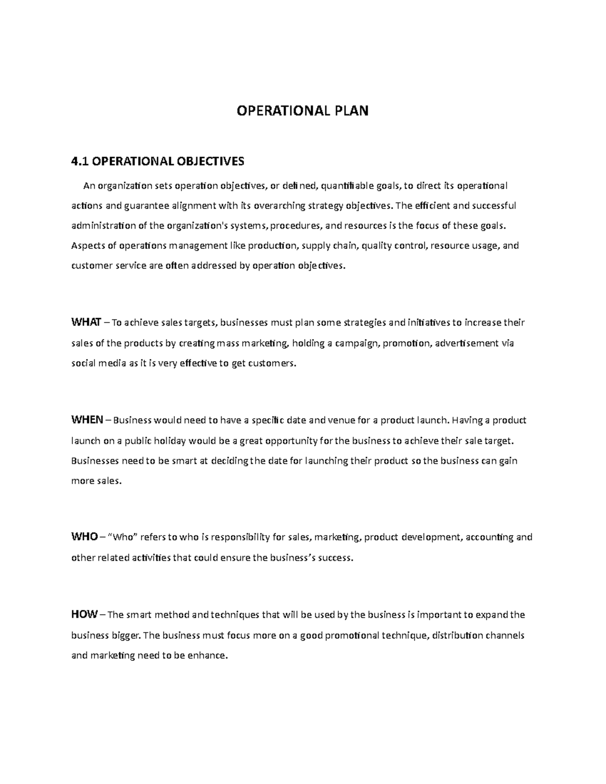 Operational PLAN ENT (1) - OPERATIONAL PLAN 4 OPERATIONAL OBJECTIVES An ...