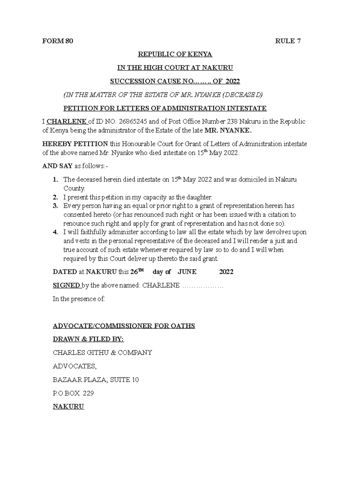 Modified Probate Documents - FORM 80 RULE 7 REPUBLIC OF KENYA IN THE ...