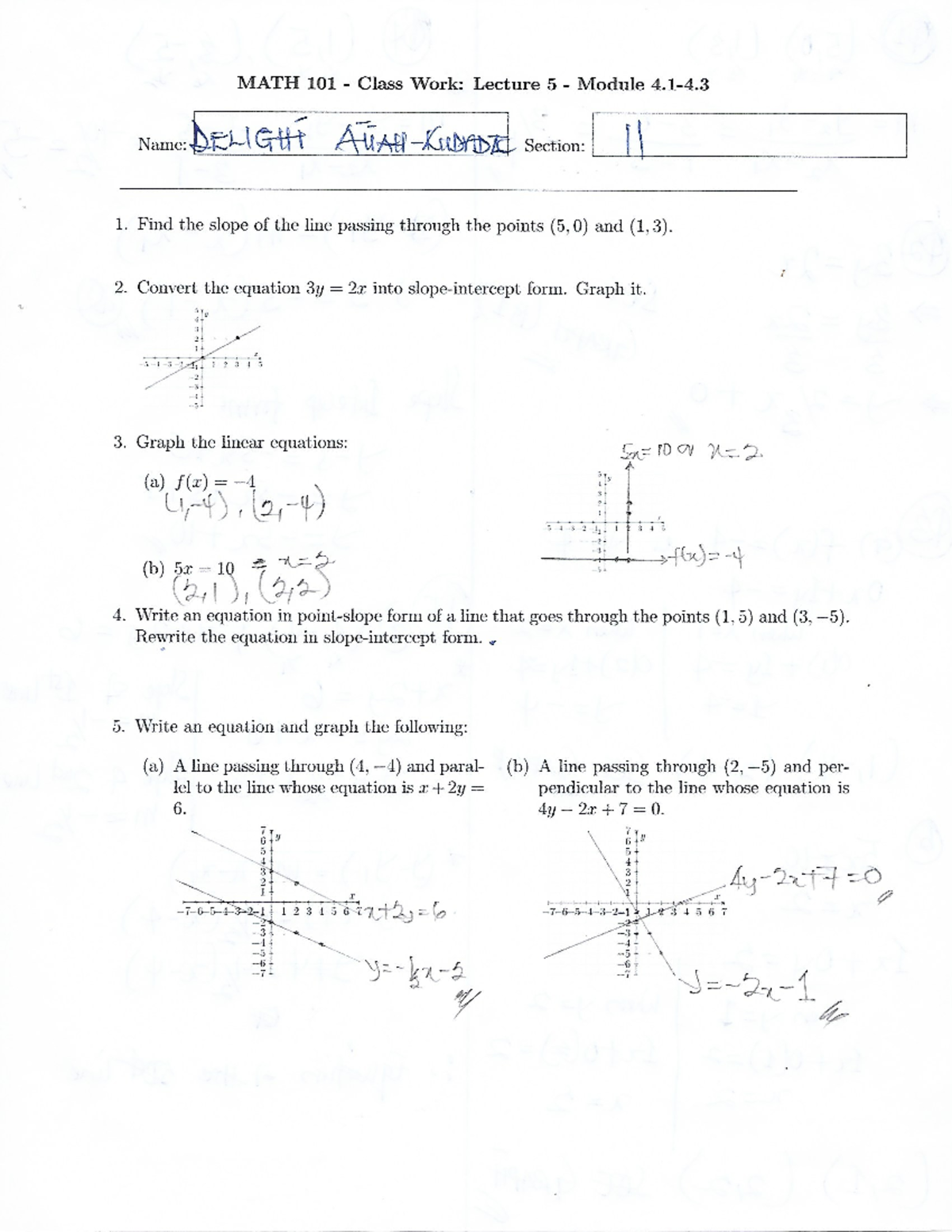 Classwork 5 - MATH 101 - Studocu