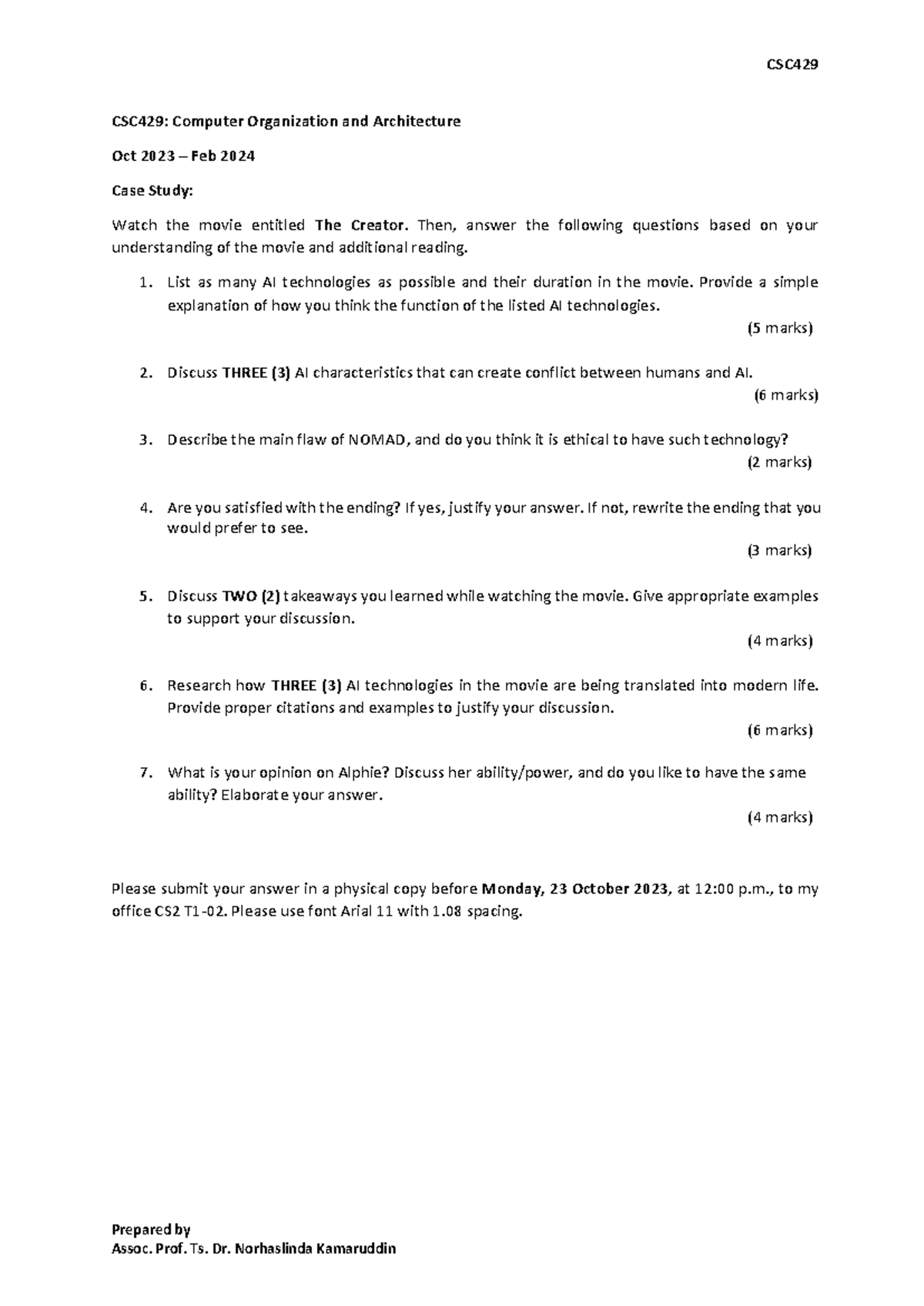 CSC429 casestudy 9102023 - CSC 429 CSC 429 : Computer Organization and ...