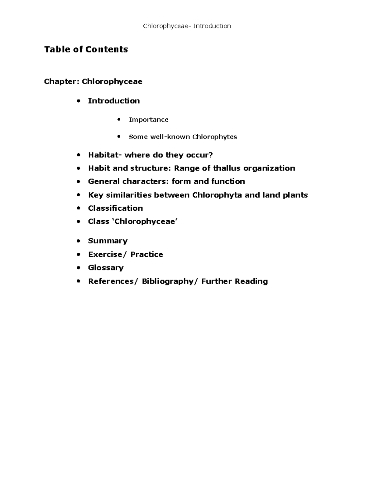 Unit -9 Chlorophyceae Introduction - Chlorophyceae- Introduction Table of Contents Chapter ...