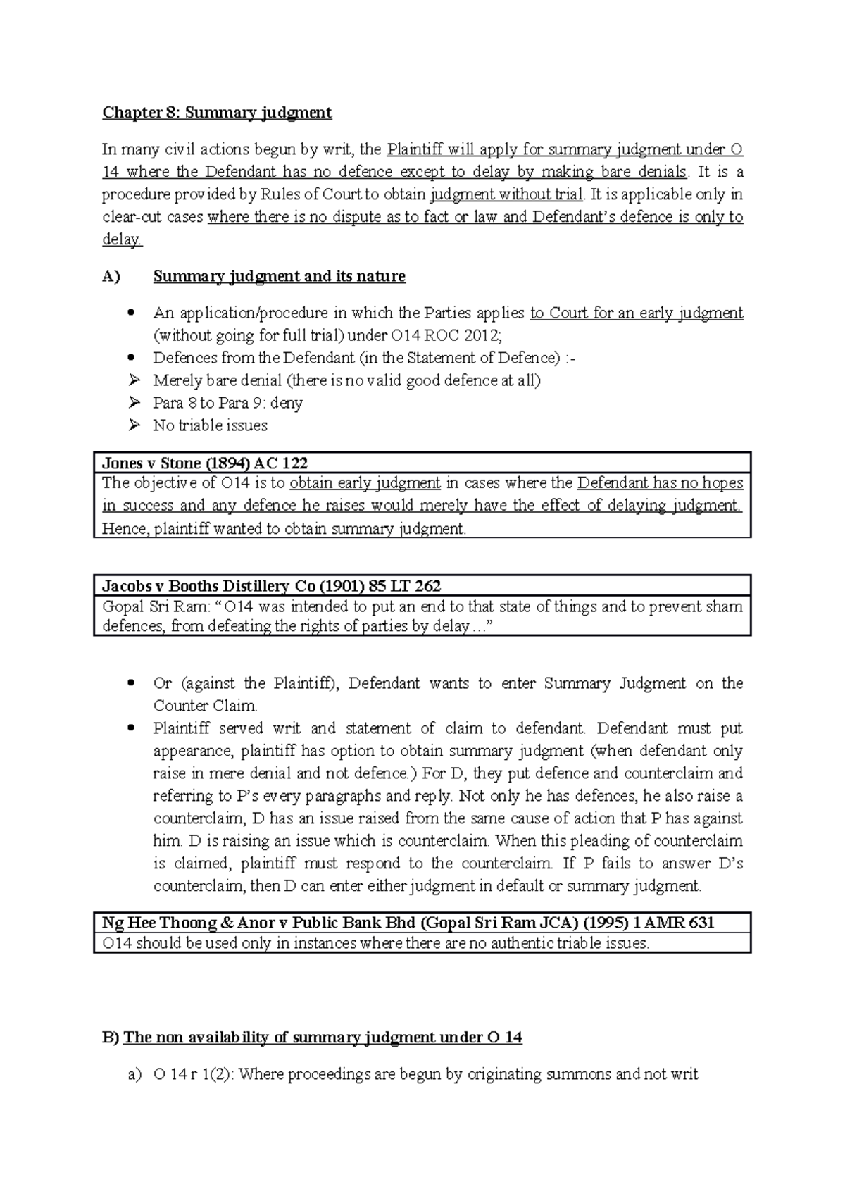 Chapter 8 Summary judgment notes - Chapter 8: Summary judgment In many ...